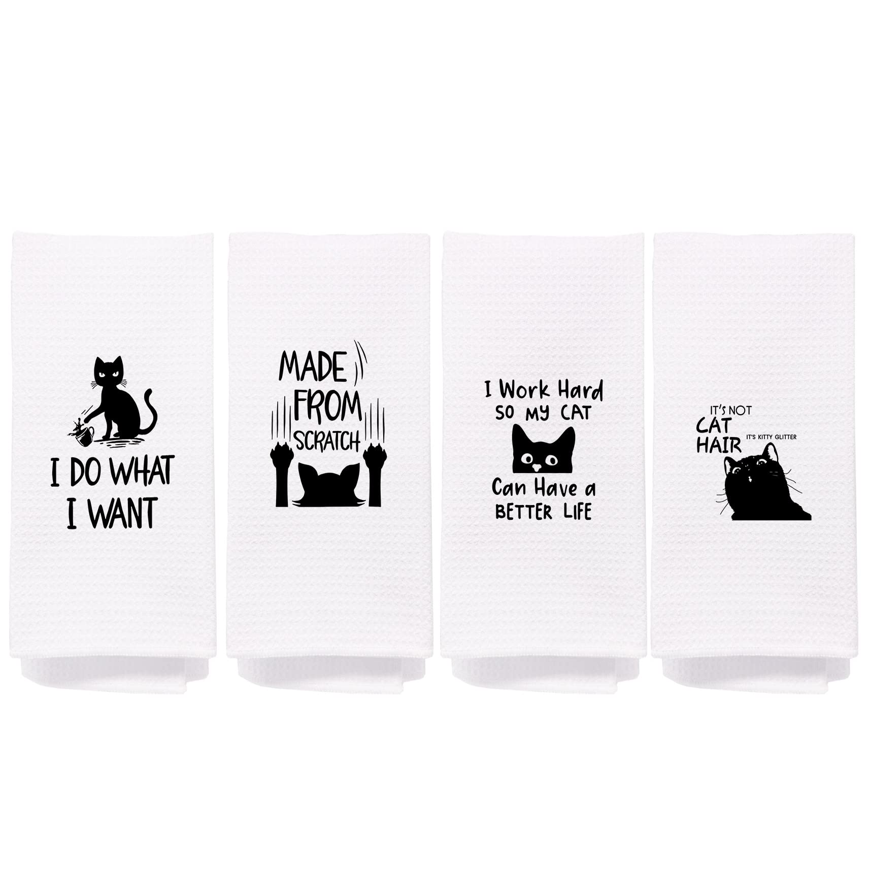 NEGIGA Cat Kitchen Towels 16x24 Set of 4, Black Cat Gifts, Cat Hand Towel, Cat Towels for Cat Lovers, Cat Dish Towel, Gifts for Cat Lovers, Cat Dad Gifts, Cat Mom Gifts, Cat Lady Gifts