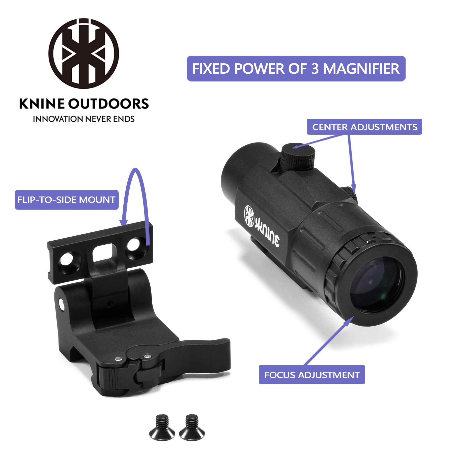 KNINE OUTDOORS 2 MOA 20mm Lens Tactical Red Dot Sight Scope 3X Magnifier Combo with 1 Inch Riser Mount,Black and Khaki (Black)