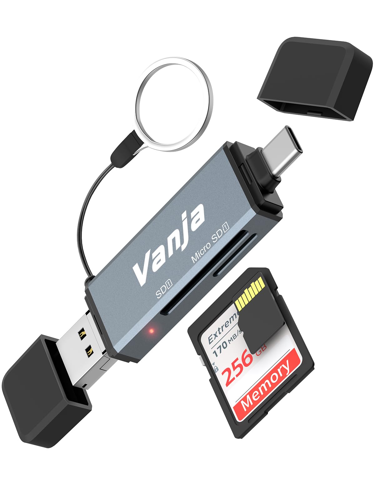 Vanja SD Card Reader, 3 in 1 USB/USB C/Micro USB Micro SD Card Reader Adapter for Mac, MacBook, iPhone 15, Camera, Android Phone, PC, Laptop, Supports Memory Card SD/Micro SD/TF/SDHC/SDXC/MMC