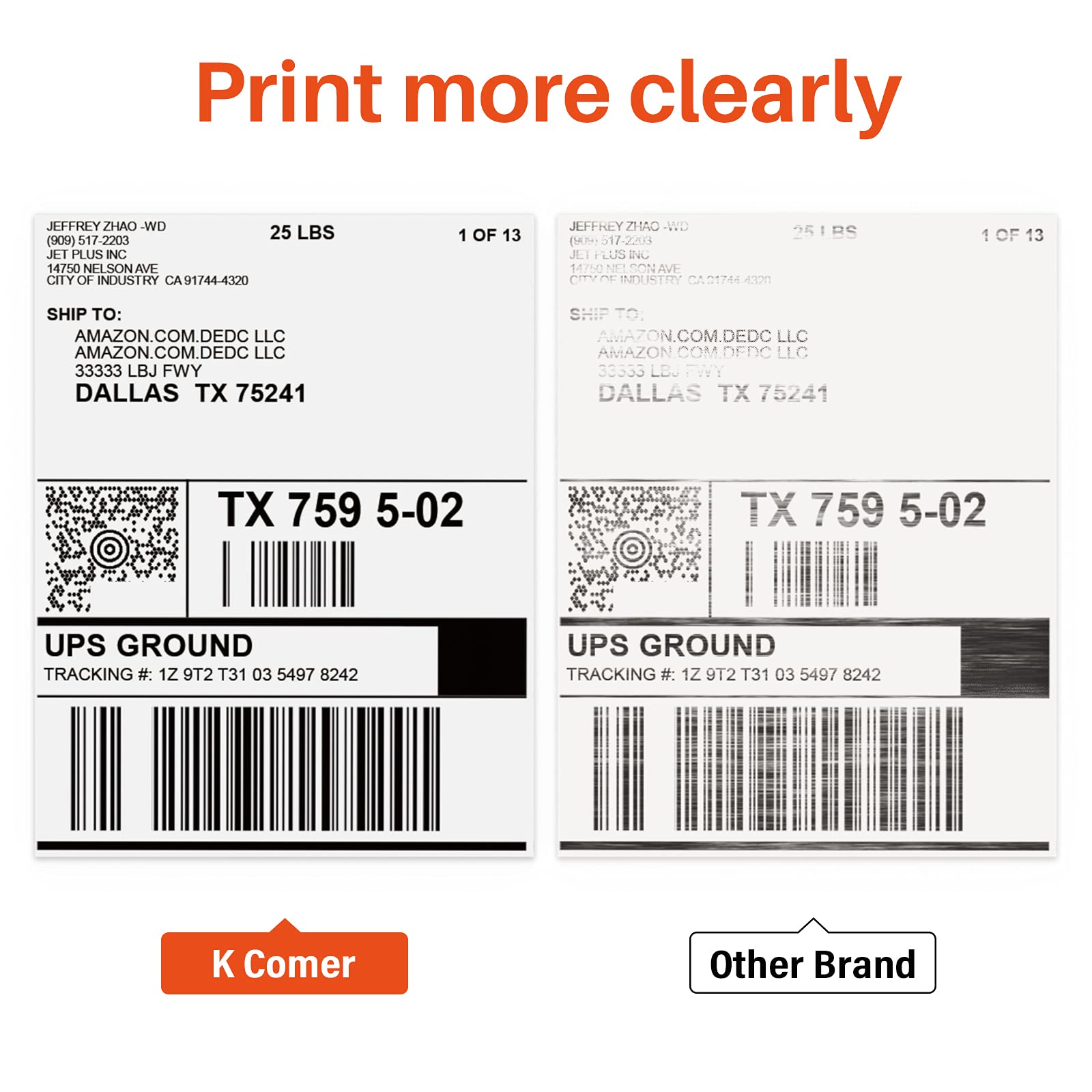 K Comer 4x6 Thermal Shipping Labels (2 Rolls, 700 Printer Labels) Stickers Printable,Waterproof,Self Adhesive,Mailing Address Labels for Packages Compatible with K Comer MUNBYN, Rollo, Zebra
