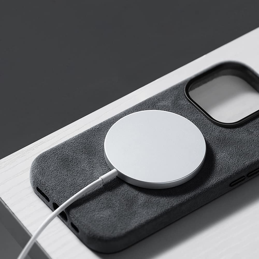 Komodoty Luxury Alcantara iPhone 14 Plus Case. Premium Italian Imported Material. Fully Wrapped Four Side Protection. MagSafe Compatible. Black