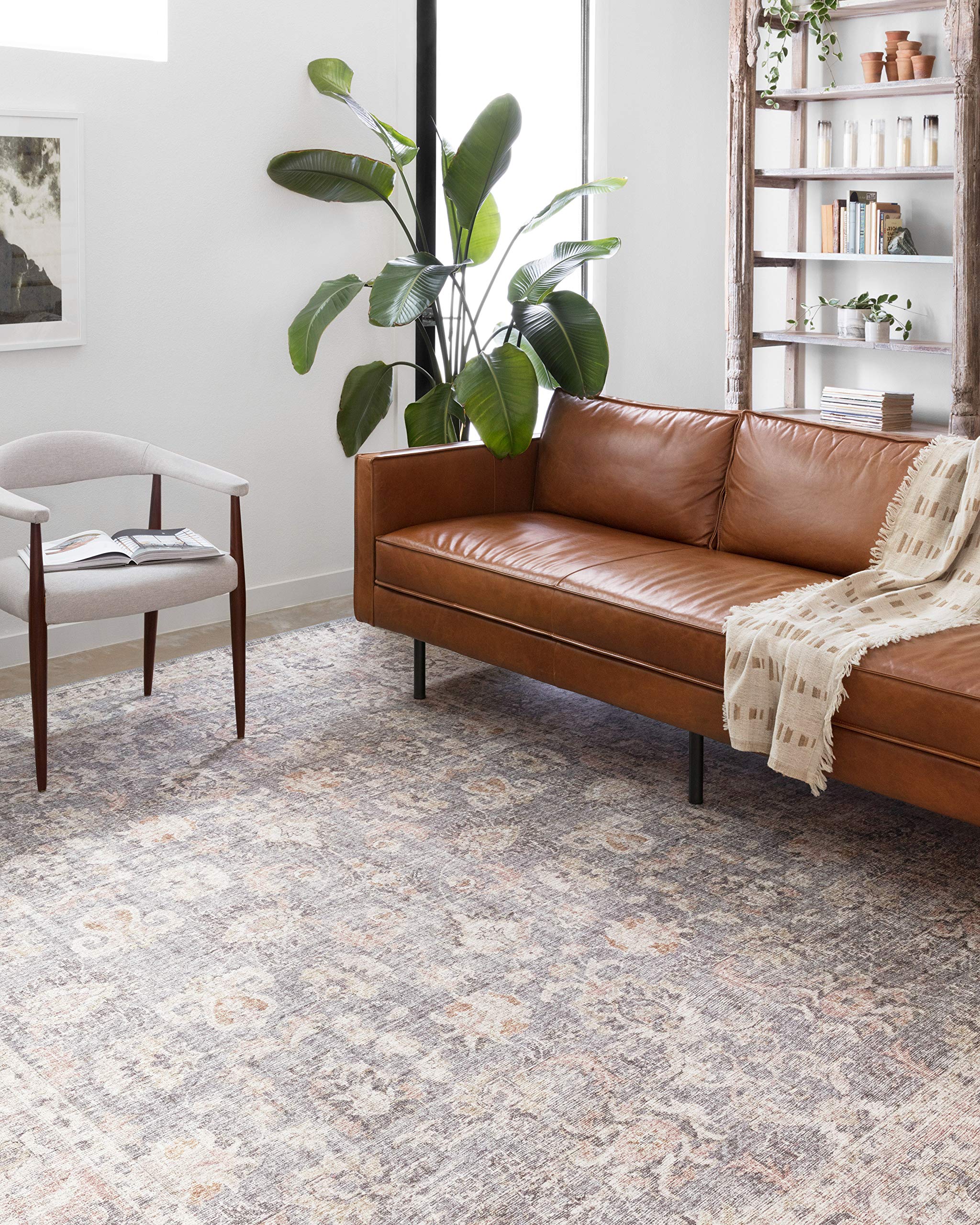 Loloi II Skye Collection SKY-01 Grey/Apricot 5'-0" x 7'-6", 13" Thick,Area Rug,Soft,Durable,Vintage Inspired,Distressed,Low Pile,Non-Shedding,Easy Clean,Printed,Living Room Rug