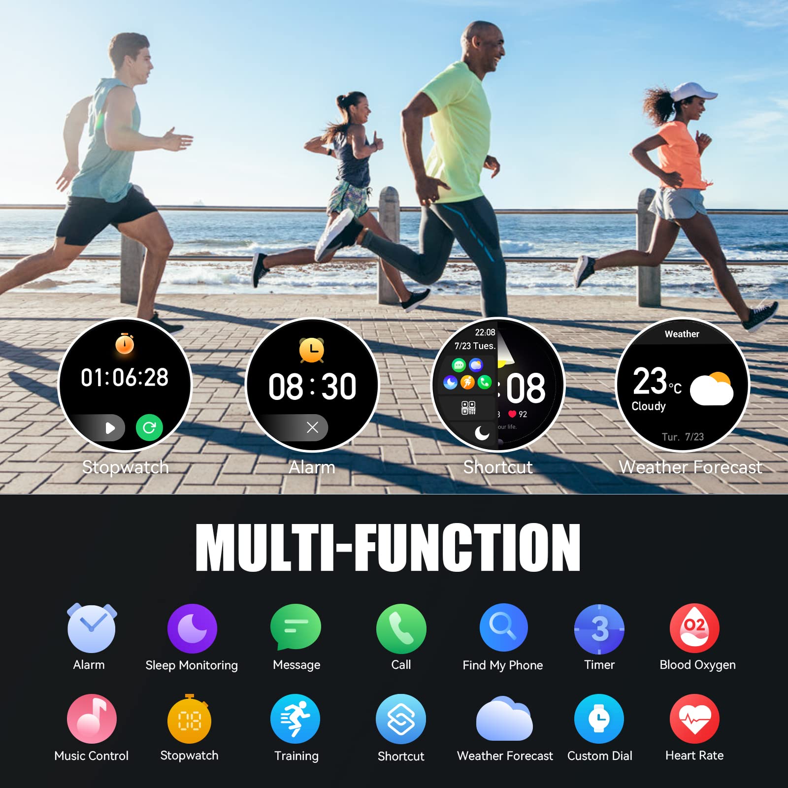 Smart Watch for Men 1.32” HD Touch Screen Fitness Tracker with Bluetooth Calls Step Counter Watch with Heart Rate Monitor Sleep Tracking Activity Trackers for iOS Android (Black)