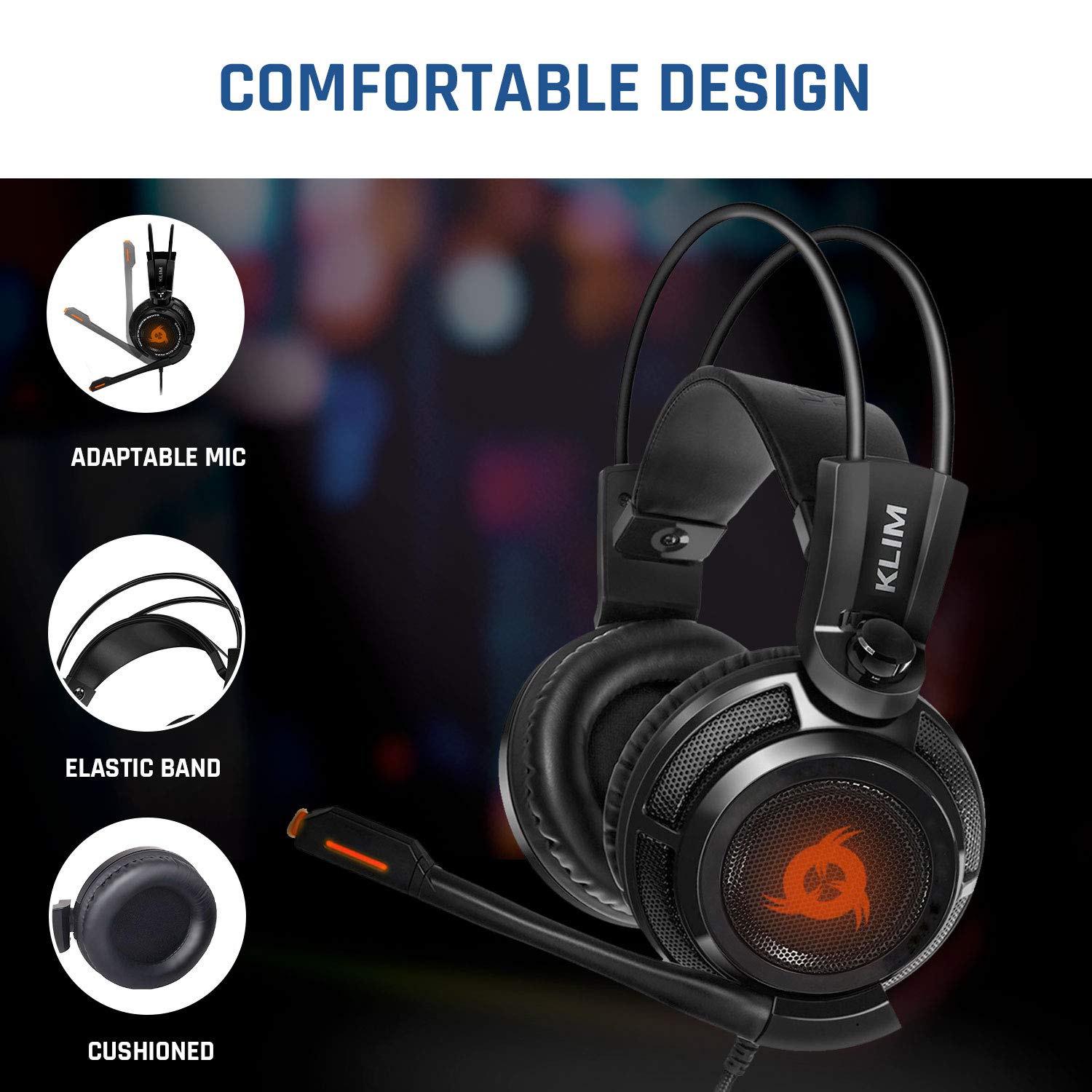 KLIM Puma - USB Gamer Headset with Mic - 7.1 Surround Sound Audio - Integrated Vibrations - Perfect for PC and PS4 Gaming - New Version - Black