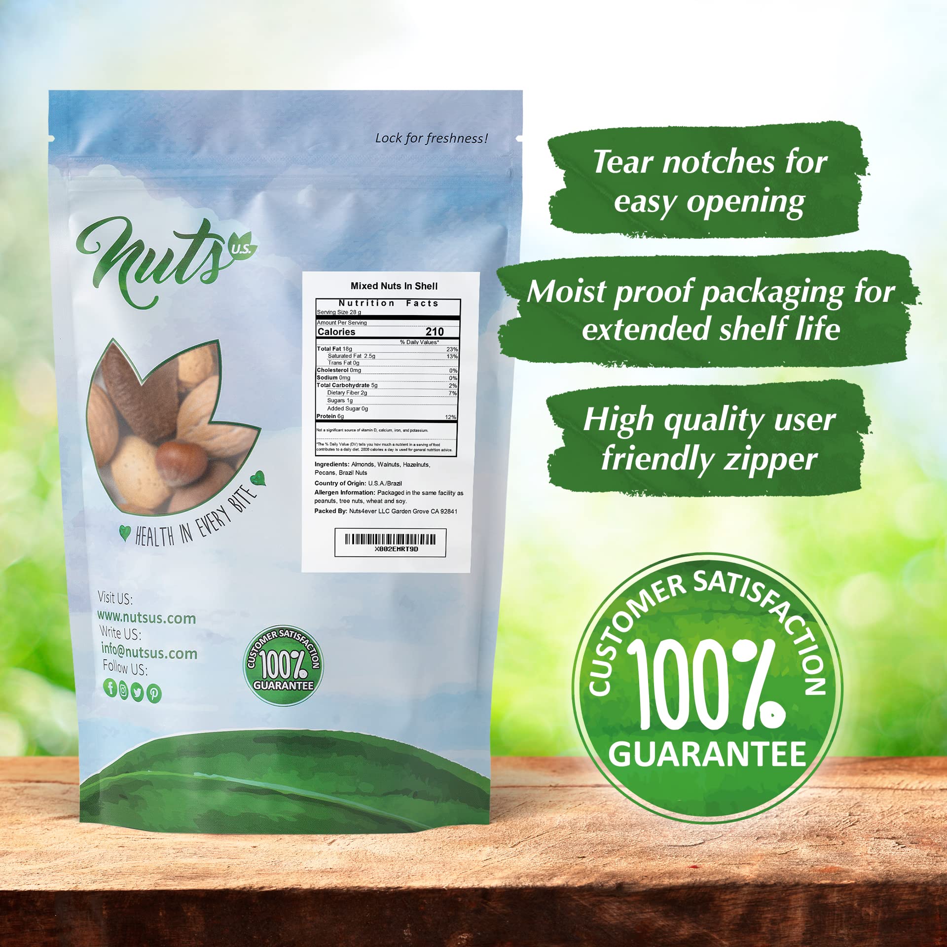 NUTS U.S. – Mixed Nuts In Shell (Almonds, Walnuts, Hazelnuts, Pecans, Brazil Nuts) | No Added Colors and No Artificial Flavors | Fresh Buttery Taste and Raw |Packed In Resealable Bags!!! (6 LBS)