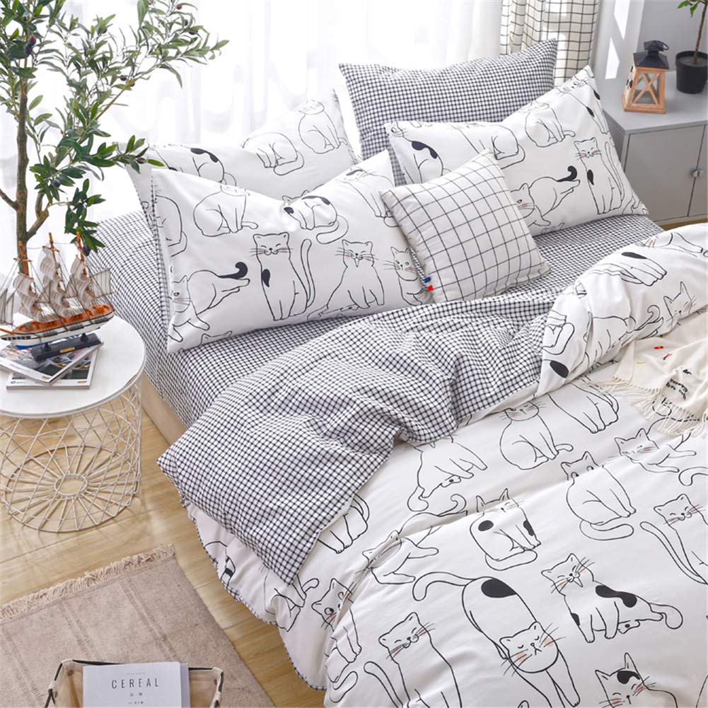 LAYENJOY 3 Pieces Orange Tangerine Printed Duvet Cover Set Queen 100% Cotton Tropical Fruit Pattern Bedding Set for Boys Girls Teens Blue White Comforter Cover Full, No Comforter