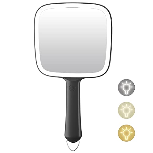 Lighted Vanity Makeup Mirror with 21 LED lights and 10X Magnification Mirror,Cosmetic Beauty Mirror with Double Power Supply,Touch Sensor Screen Light Up Mirror for Makeup 180° Rotation (Black)