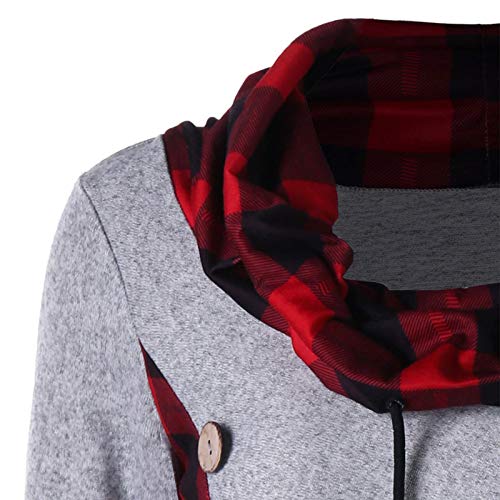 Pinkpaopao Splicing Plaid Printed Dress for Women Long Sleeve Button Decoration Mini Dress Ruched Drawstring Wrap Dress
