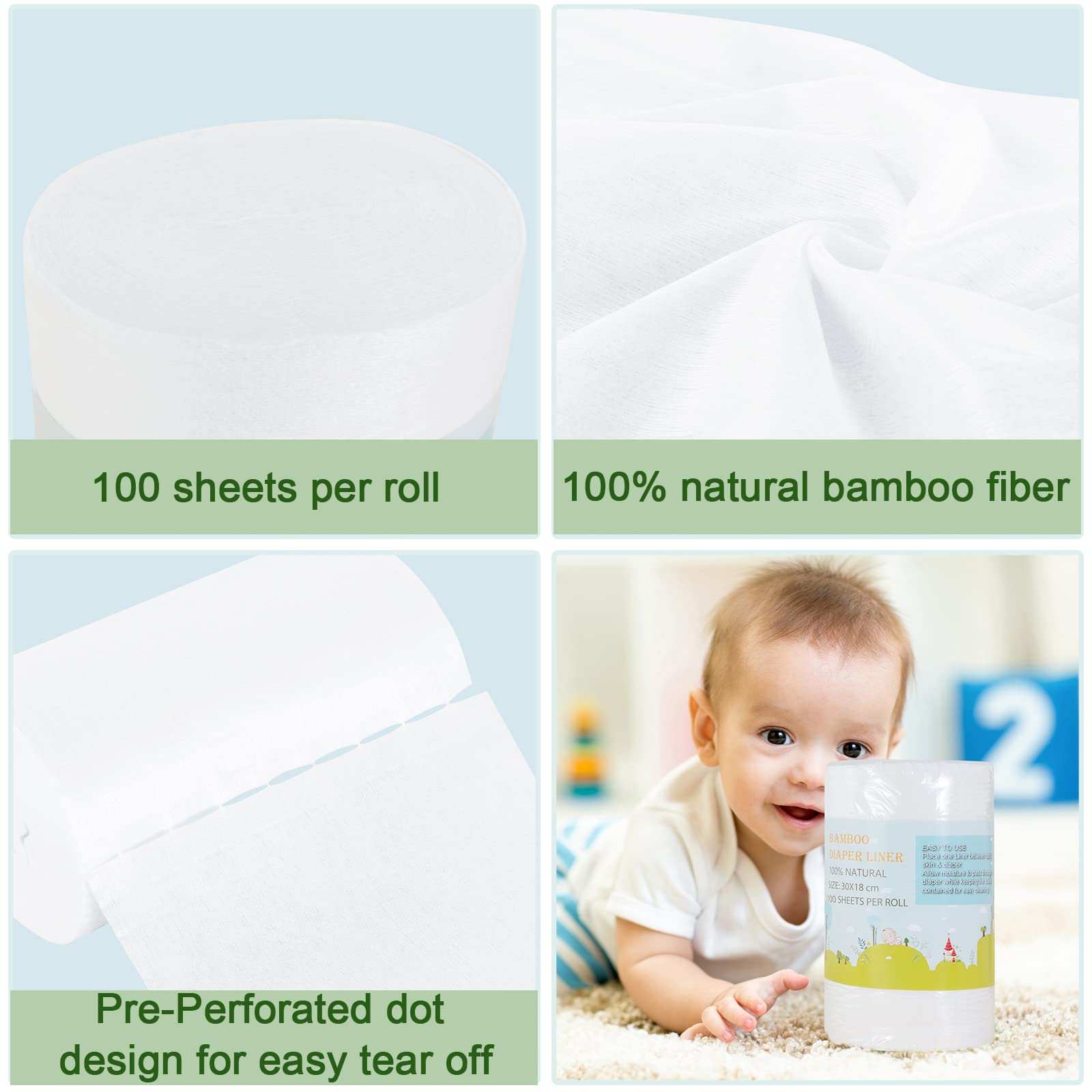 TDIAPERS Cloth Diapers Liners, Disposable Fragrance Free and Chlorine Free Cloth Diaper Inserts, 1 Rolls 100 Sheets