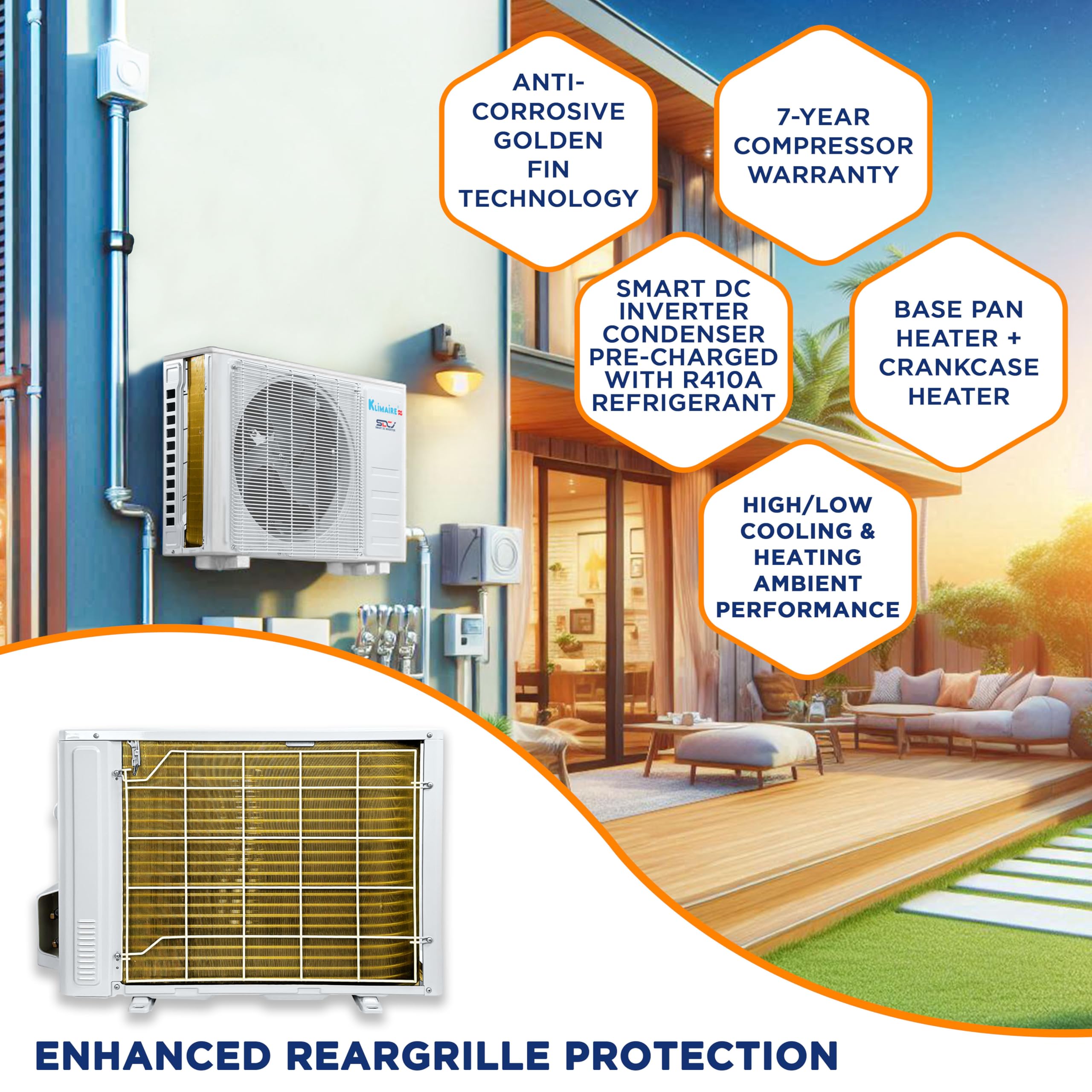 Klimaire 36,000 BTU 19 SEER2 Wall Mounted Ductless Mini Split Inverter A/C Heat Pump System w/ 16β Installation Kit & Wall Mounting Bracket 230V
