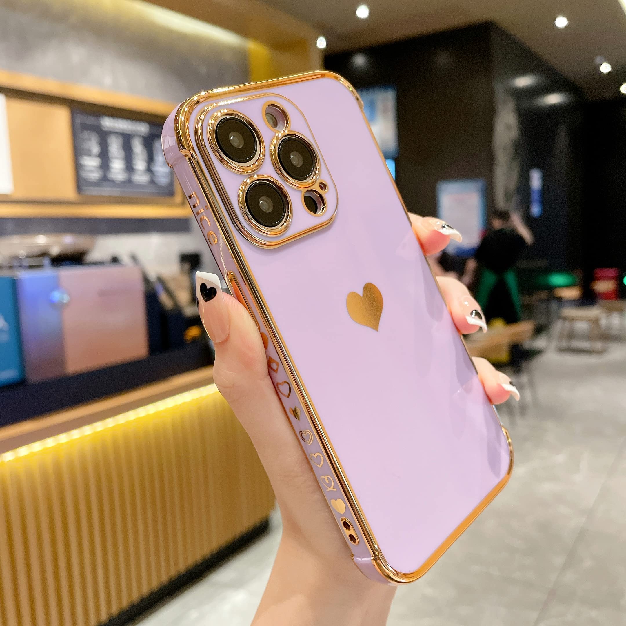 niufoey Designed for iPhone 11 Pro Max Case for Women,Luxury Love Heart Plating Phone Case with Camera Protection,Soft TPU Bumper with Small Love Pattern,Airbag Shockproof Case Cover 6.5 inch-Purple
