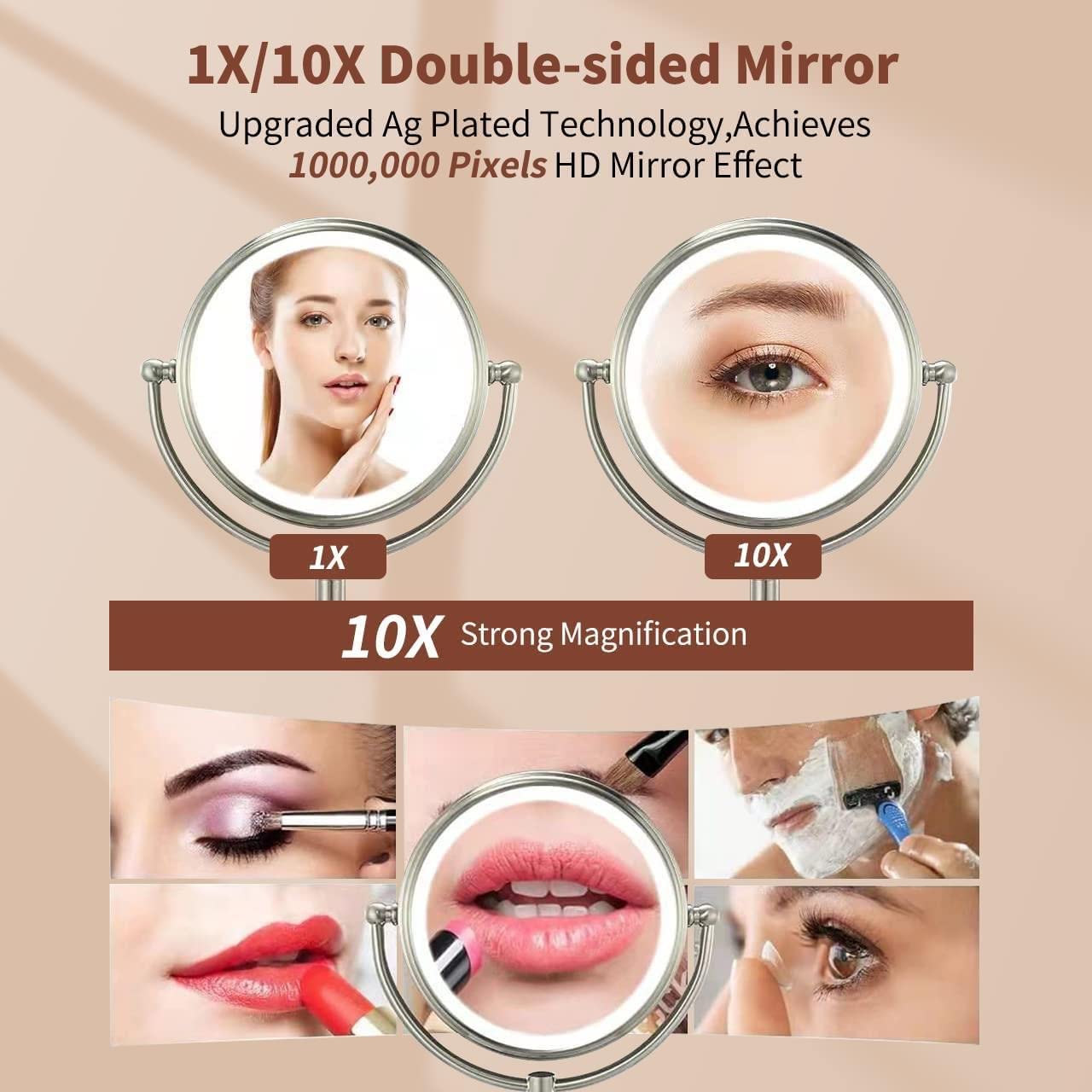 VESAUR Professional 8.5" Large Lighted Makeup Mirror Updated with 3 Color Lights, Rechargeable Wall Mounted Lighted Makeup Vanity Mirror
