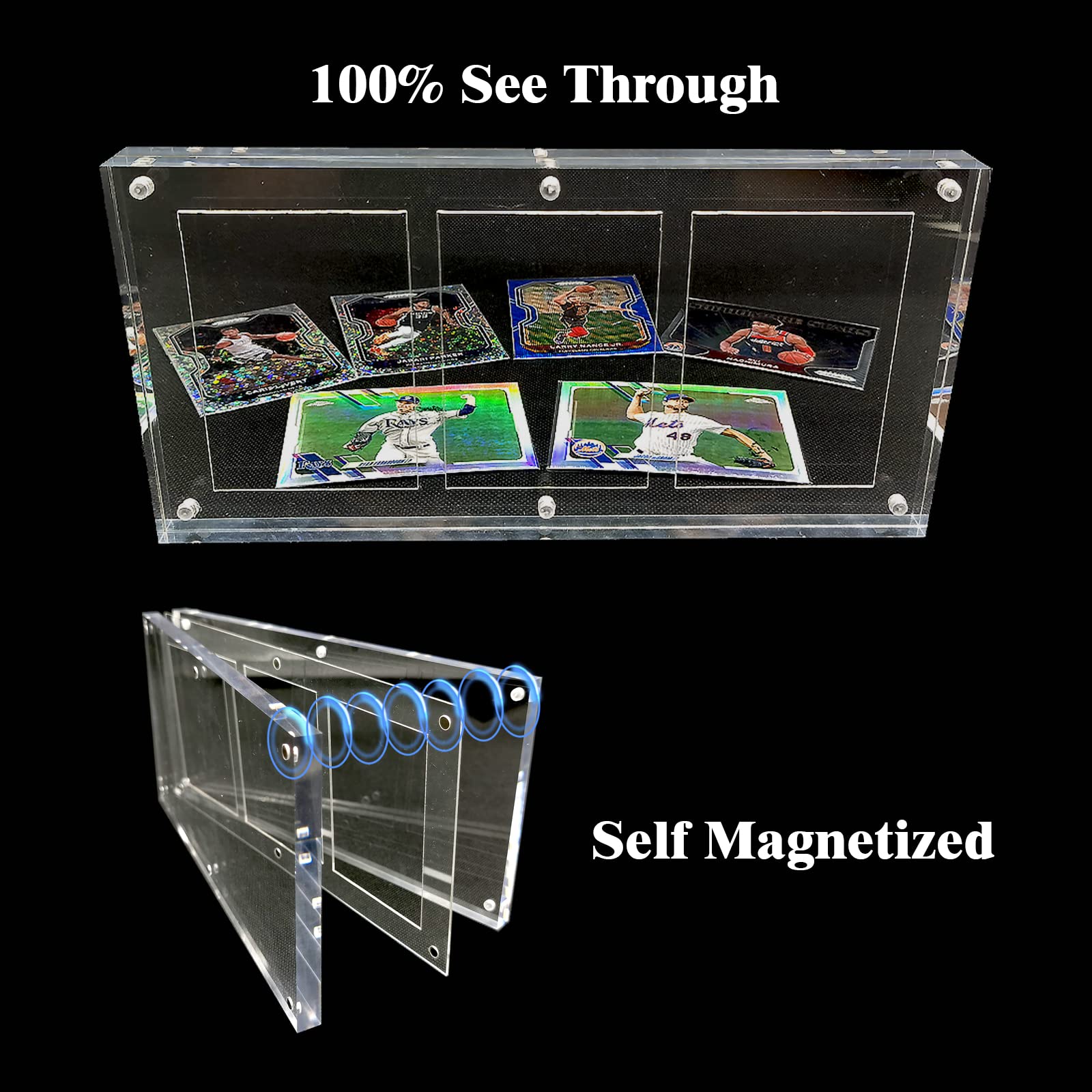 SJAELLAND 35PT Trading Card Display - Super Thick Self Stand Card Holder (21mm) - Acrylic Clear Sports 3 Card Display Case (3-Slot Double Stands)