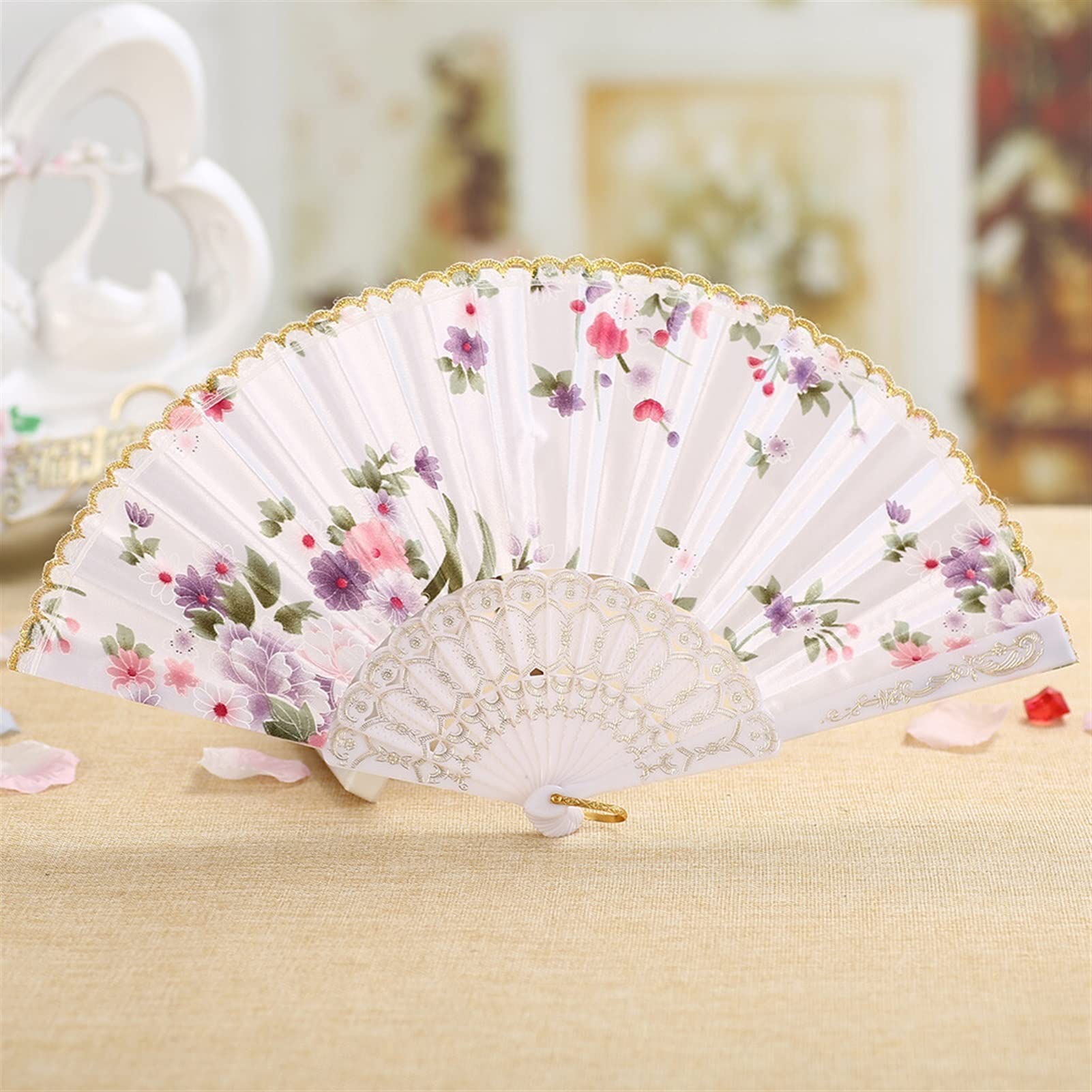 ONGHAHYIS Folding Fans Folding Fans Beauty Lace Dance Wedding Hand Fan Folding Held Flowers Fans Decorative (Color : Deep Blue)