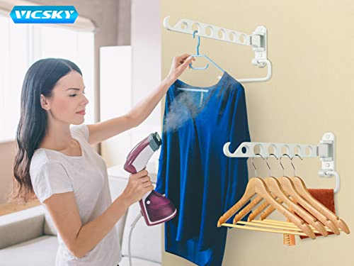 VICSKY Wall Mounted Laundry Hanger Rack (White), Small Drying Rack with 6 Holes, 180° Swing Arm and 90° Folding, Sturdy Hanging Clothes, Safe and Space Saver, Valet Hook, Solid Aluminum