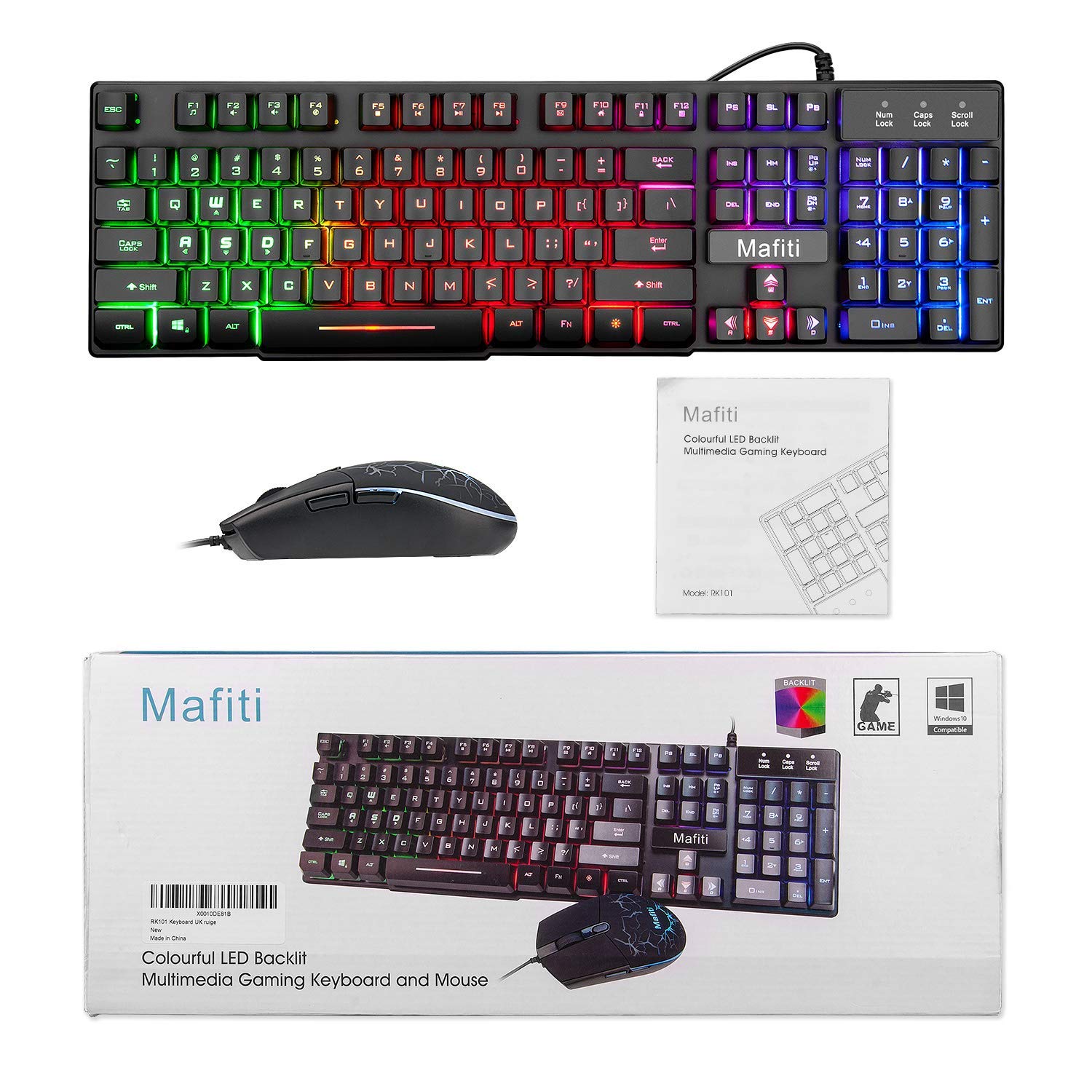 Mafiti Wired Gaming Keyboard Mouse Combo USB Backlit LED Keyboards RGB Mice Compatible with PC Laptop Desktop Computer for Business Office (Renewed)