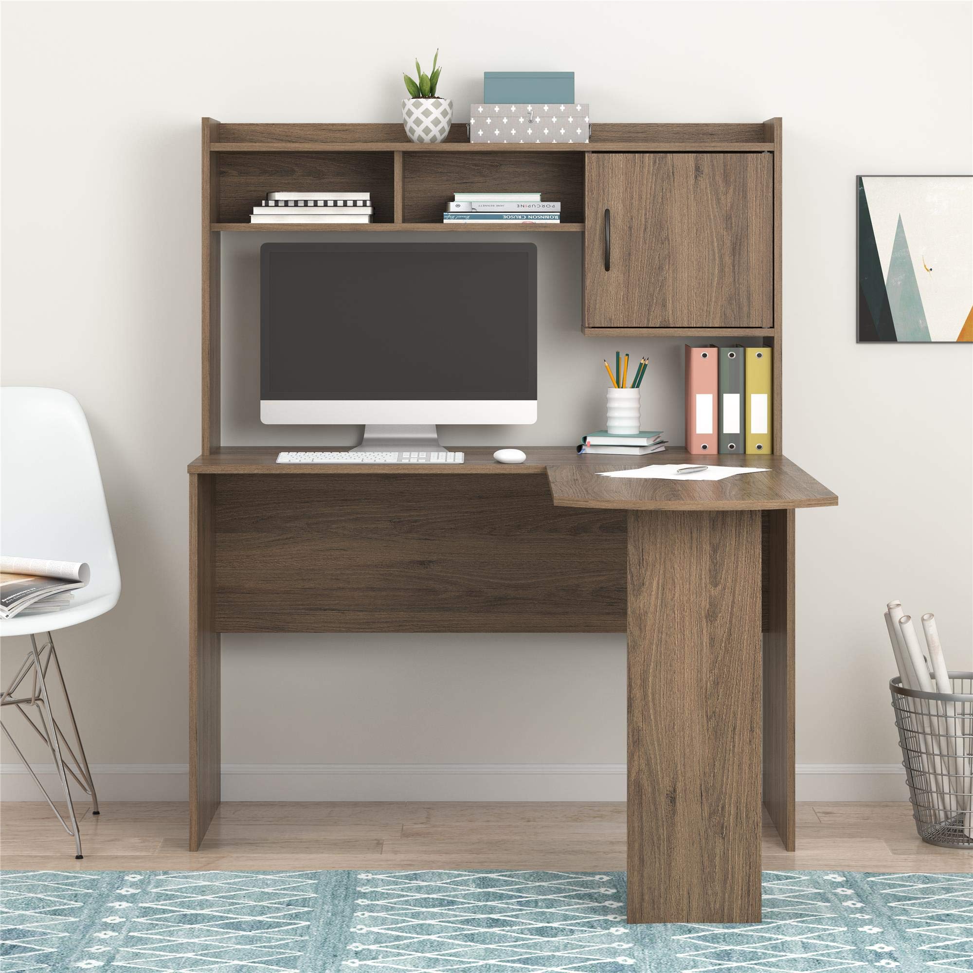 Mainstays' L-Shaped Desk with Hutch, Multiple Colors (L-Shaped Desk with Hutch, Rustic Oak Desk)