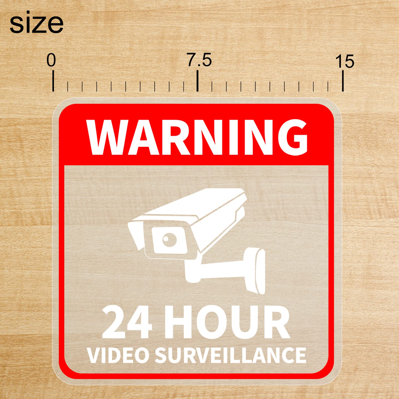 Video Surveillance Sticker Vinyl 6 x 6 Inch 24 Hour CCTV Camera Warning Security Decal for Window Door Business 5 Pack