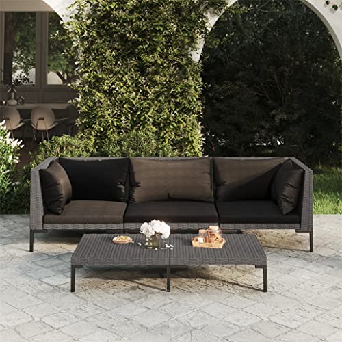 WHOPBXGAD 4 Piece Patio Lounge Set Rattan Chair,Gardens Patio Furniture,Oak Patio Furniture Set,Sui for Gardens, lawns, terraces, poolsides, patios,with s Poly Rattan Dark Gray