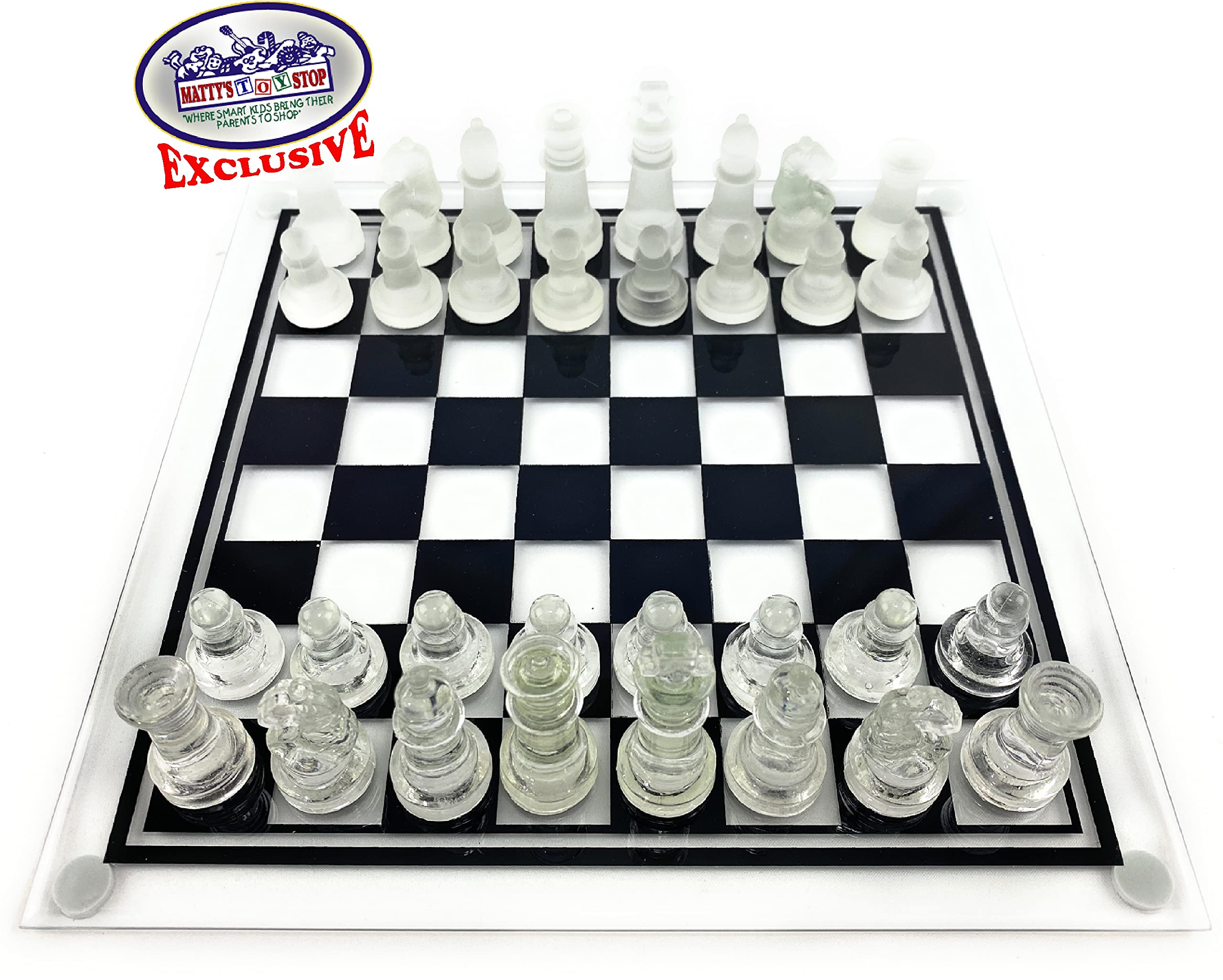 Matty's Toy Stop Deluxe Clear & Frosted Glass Chess Set (10") Small