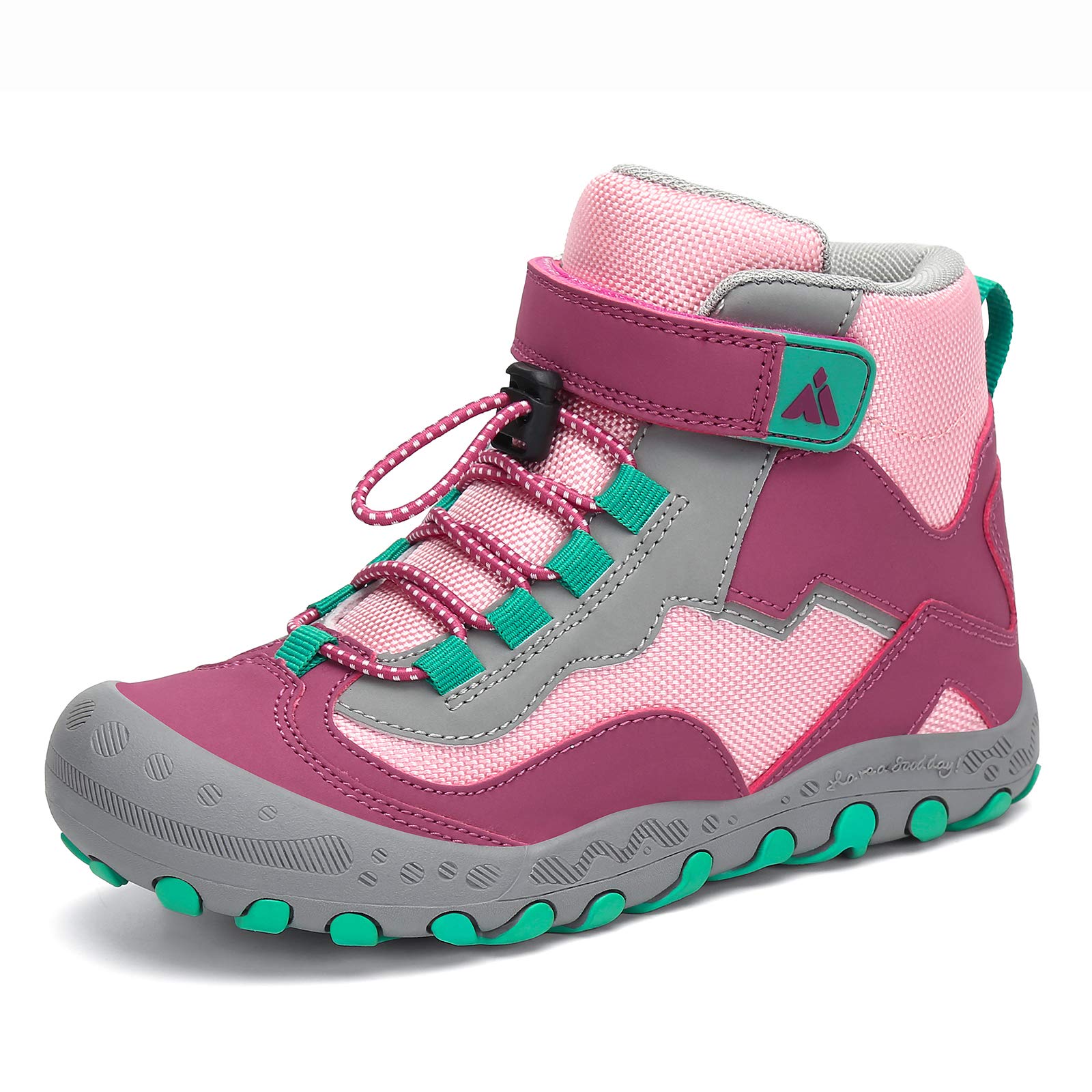 Mishansha Kids Water Resistant Hiking Boots, Boys Girls Anti Collision Anti-Skid Athletic Outdoor Ankle Adventure Trekking Shoes Purple/Green 2 Little Kid