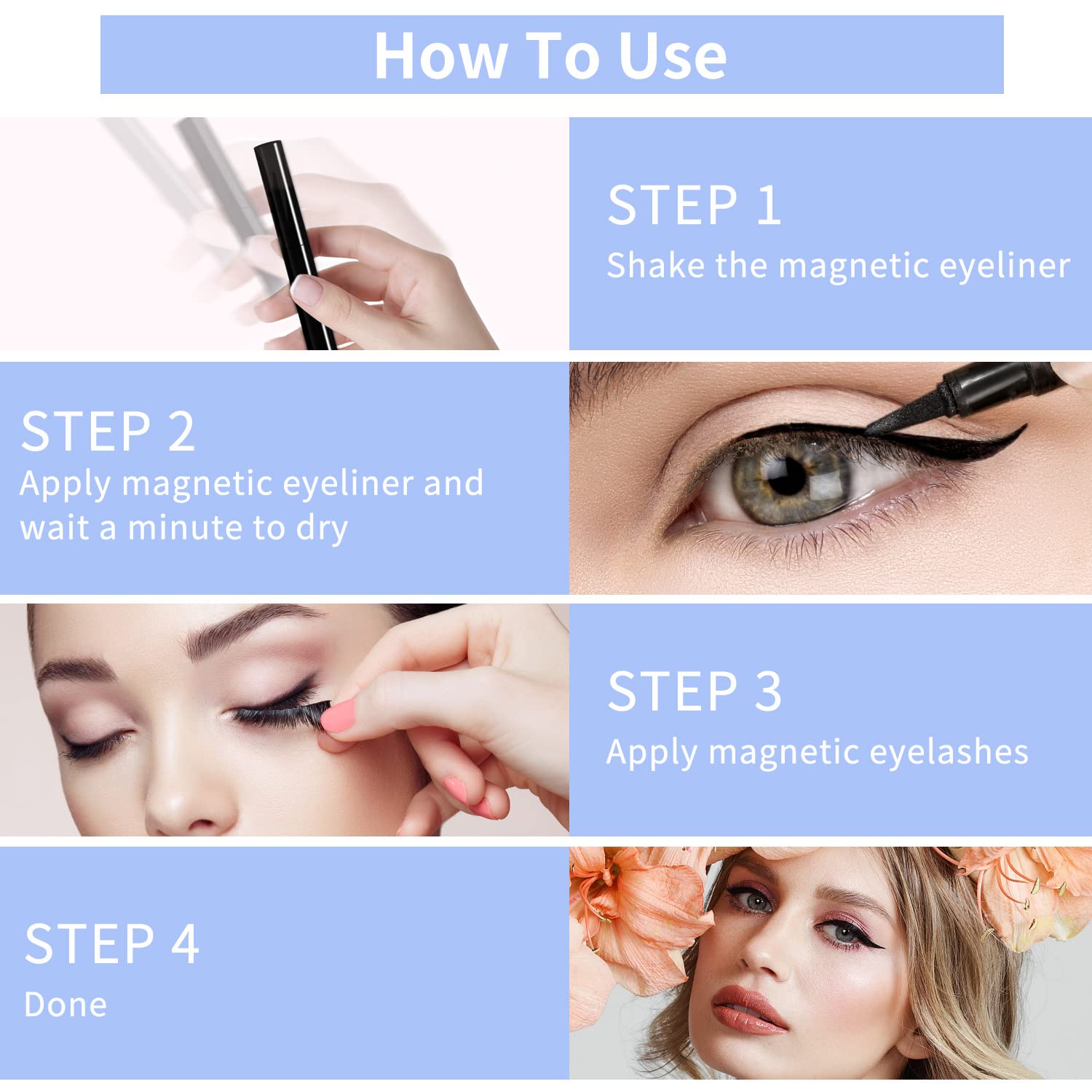Magnetic Eyelashes and Eyeliner Set, Premium 3D Natural Magnetic Lashes with Eyeliners and Tweezer, Lightweight and Sweat-proof False Eyelashes, No Glue Required (ML)