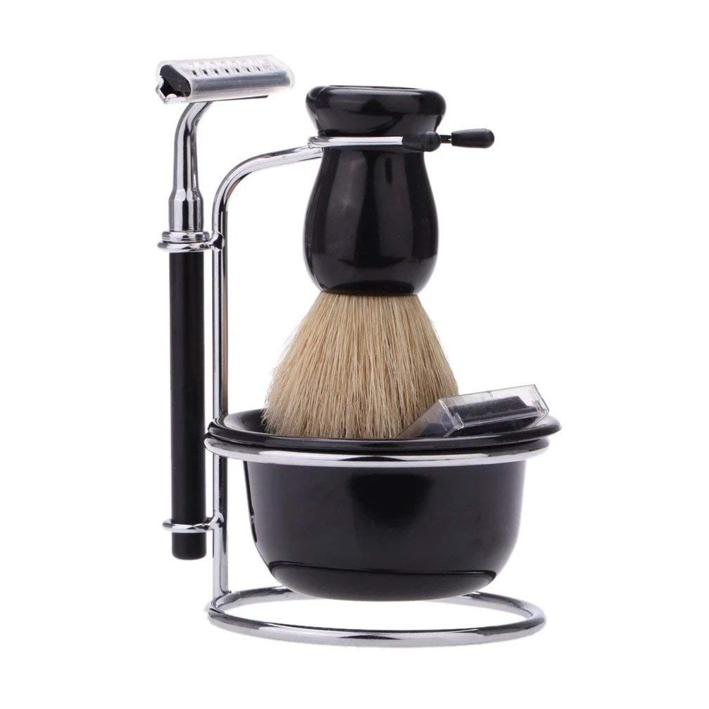 MEICOLY 5 in 1 Shaving Kits for Men Set,Badger Stainless Steel Stand Holder,Manual Razor,Blades,Shaving Brush,Shaving Bowl, Father Day Gift,Men Gift Set