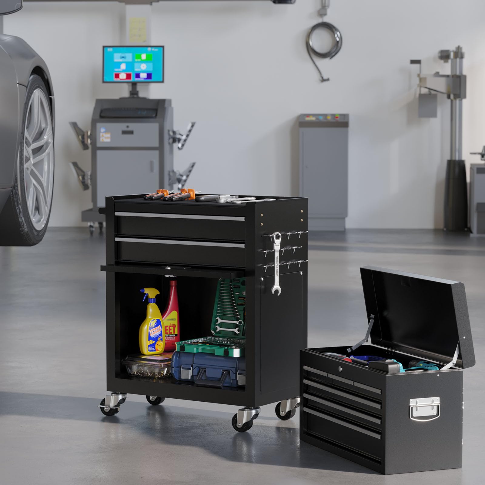 K KELBEL 8 Drawer Rolling Tool Chest with Wheels, 2-in-1 Detachable Tool Box Tool Cabinet with Drawers & Brake & Locking System for Garage, Warehouse (Black)