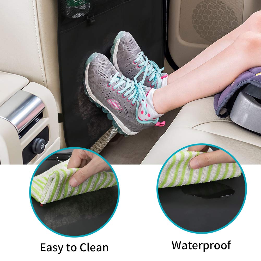 Meinkind Car Backseat Organizer, 2-Pcs Car Seat Protector Back Seat Organizer Kick Mats with Clear Screen Tablet Holder, Water-Proof Car Seat Organizer, Travel Organizer for Kids and Toddler, Black