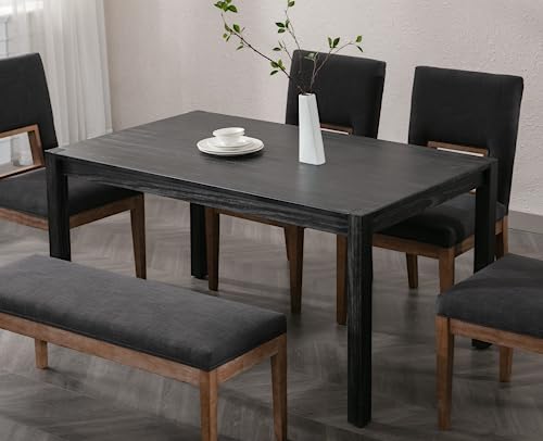 Kmax Dining Table Farmhouse Wood Kitchen Table Rectangular Table for Living Room,Dining Room,59”x35.5”x30” Inches,Black