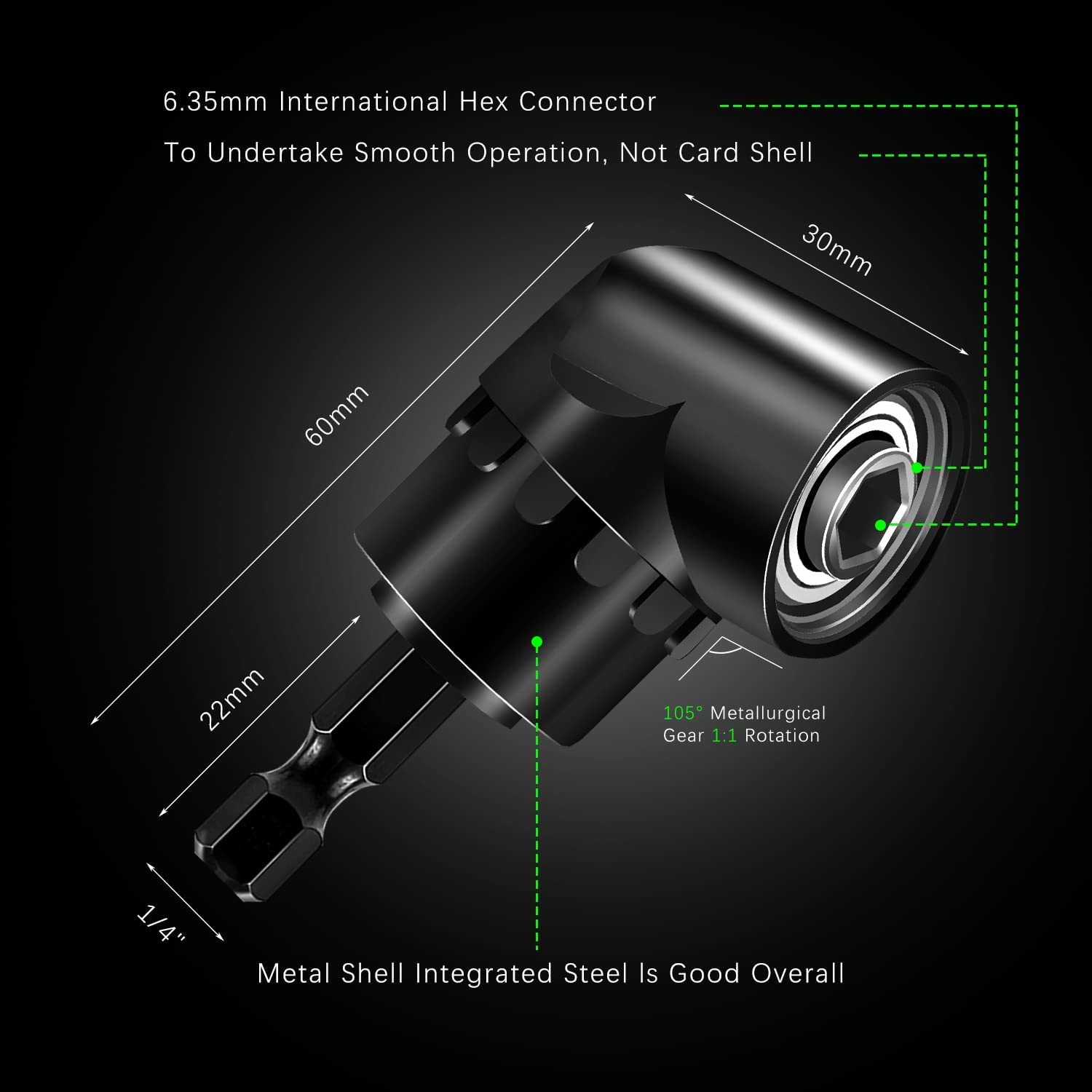 Pommes 4-Piece Power Drill Sockets Adapter Sets,360degreeRotatable 1/4inch 3/8inch 1/2inch Impact Grade Driver Extension Set Bit+105 Degree Right Angle Screwdriver Hex Bit Socket 4 Black