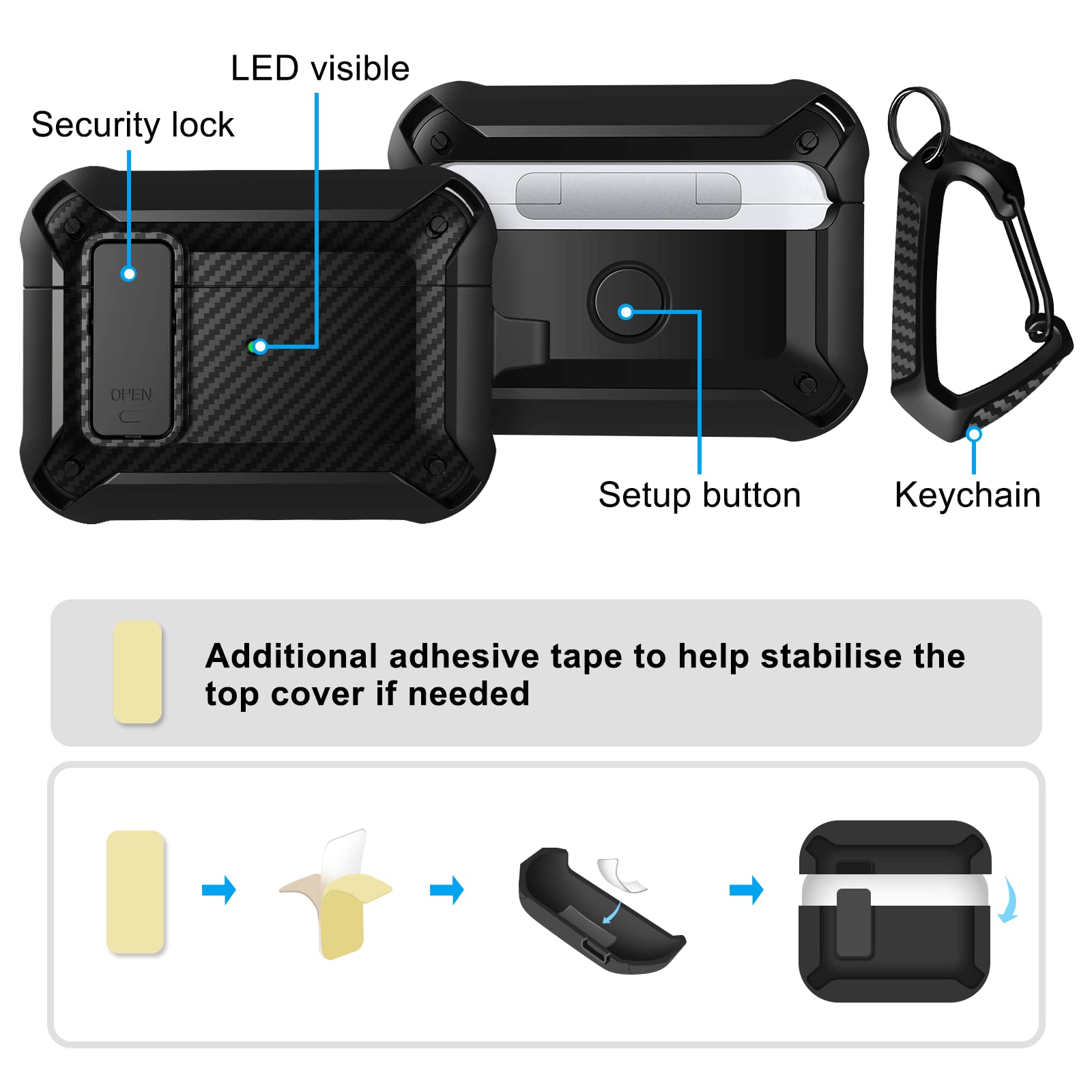 Vsagier Case for Airpods Pro Case Cover with Lock Lid, Protective Cover Compatible with Airpod Pro Case for Men Women, Shockproof Rugged Shell for Air Pods Pro Charging Case,Black