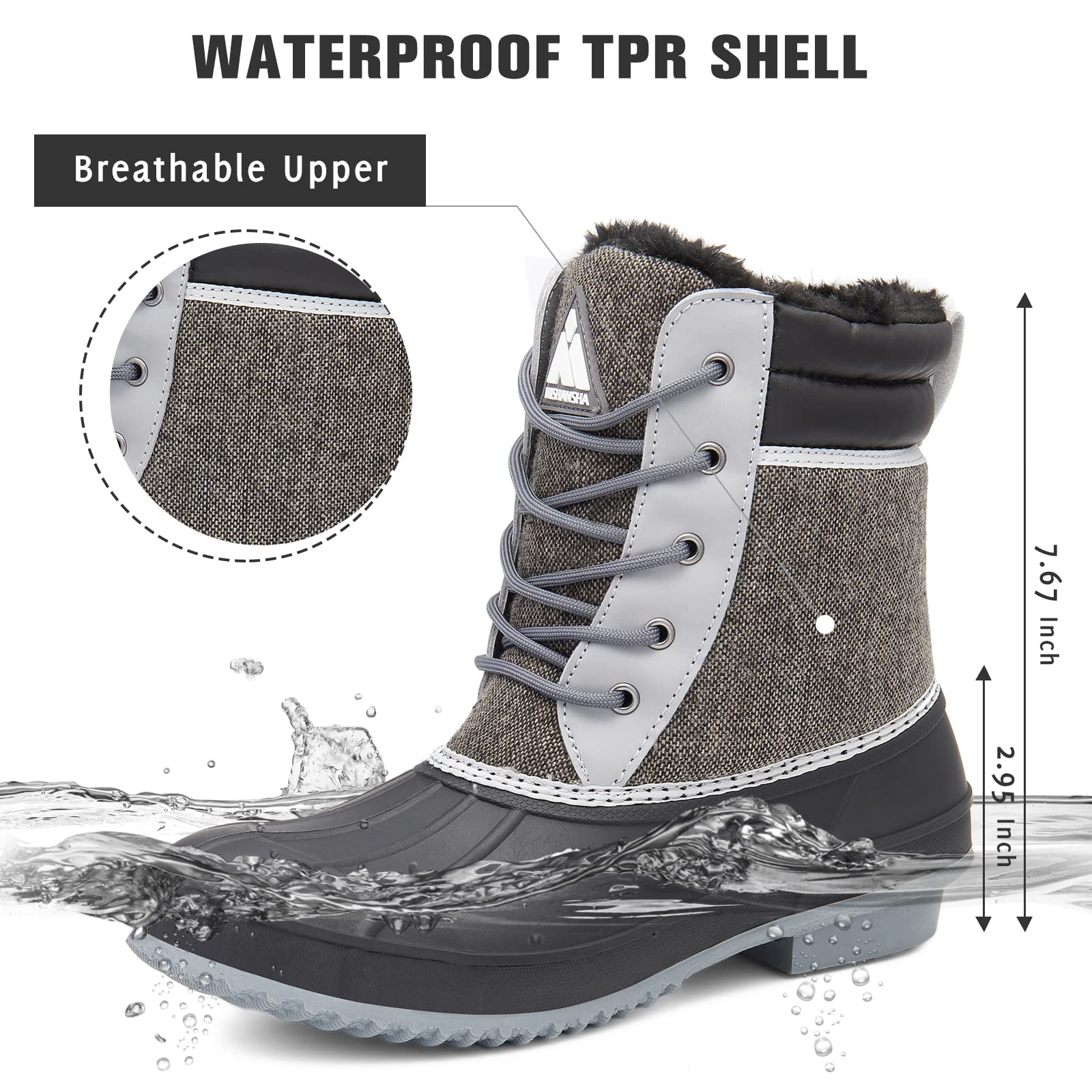 Mishansha Womens Waterproof Insulated Snow Boot Warm Comfortable Hiking Boots Outdoor Winter Backpacking Boots Non Skid Trekking Boots Grey 9 Women