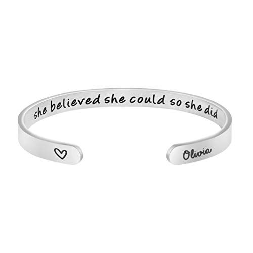 Memgift Birthday Gifts for Women Inspirational Cuff Bangle Bracelet Personalized Name Jewelry Olivia