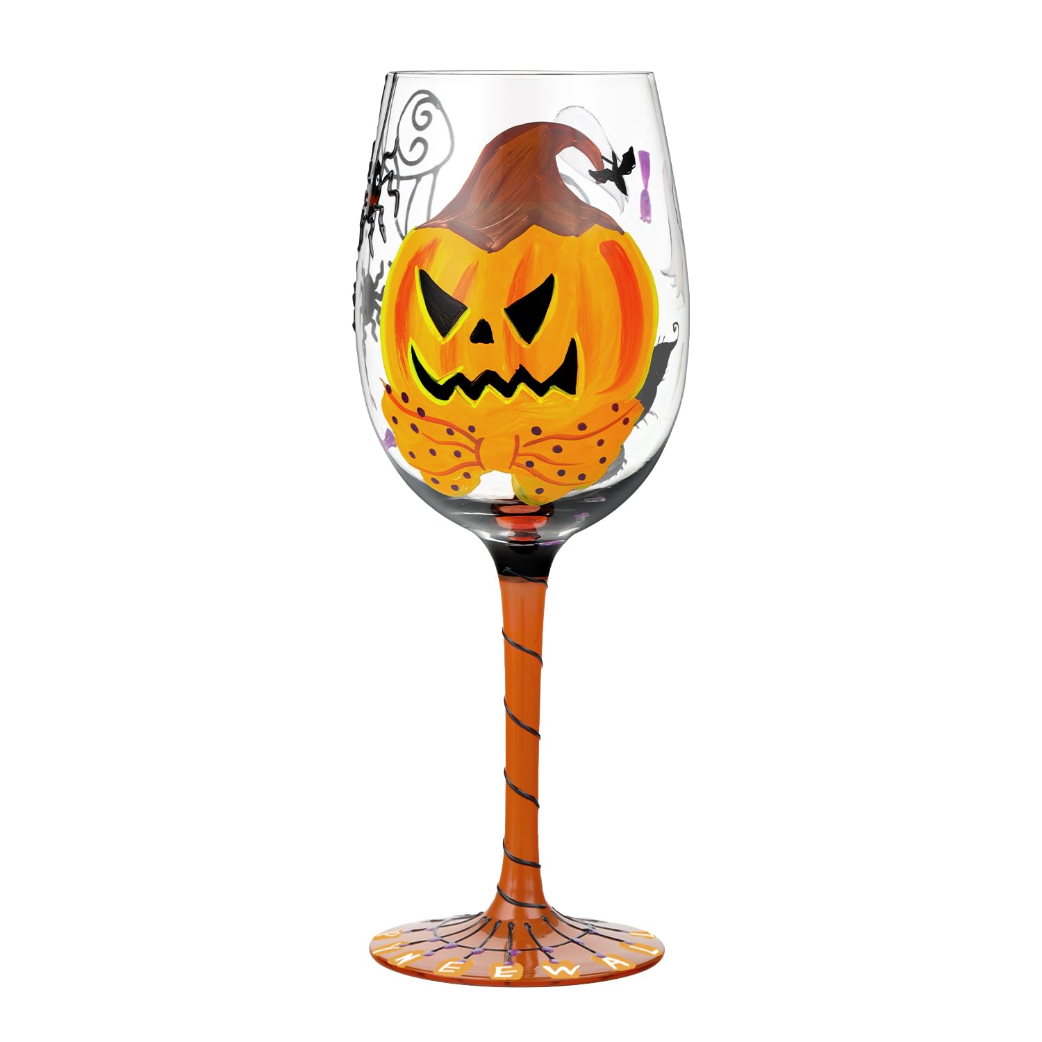 NymphFable Halloween Hand Painted Wine Glass Pumpkin Black Cat Spider Cobwebs Ghosts Unique Halloween Wine Glass for Home Party Friend