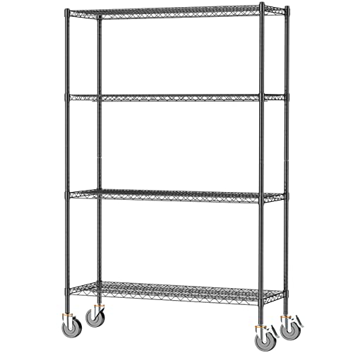 Leteuke Wire Shelving Unit with Wheels, NSF Certified 4 Tier Adjustable Storage Shelves 48"×18"×72", 2400LBS Heavy Duty Shelving Commercial Grade Metal Storage Utility Rack for Kitchen Garage, Black