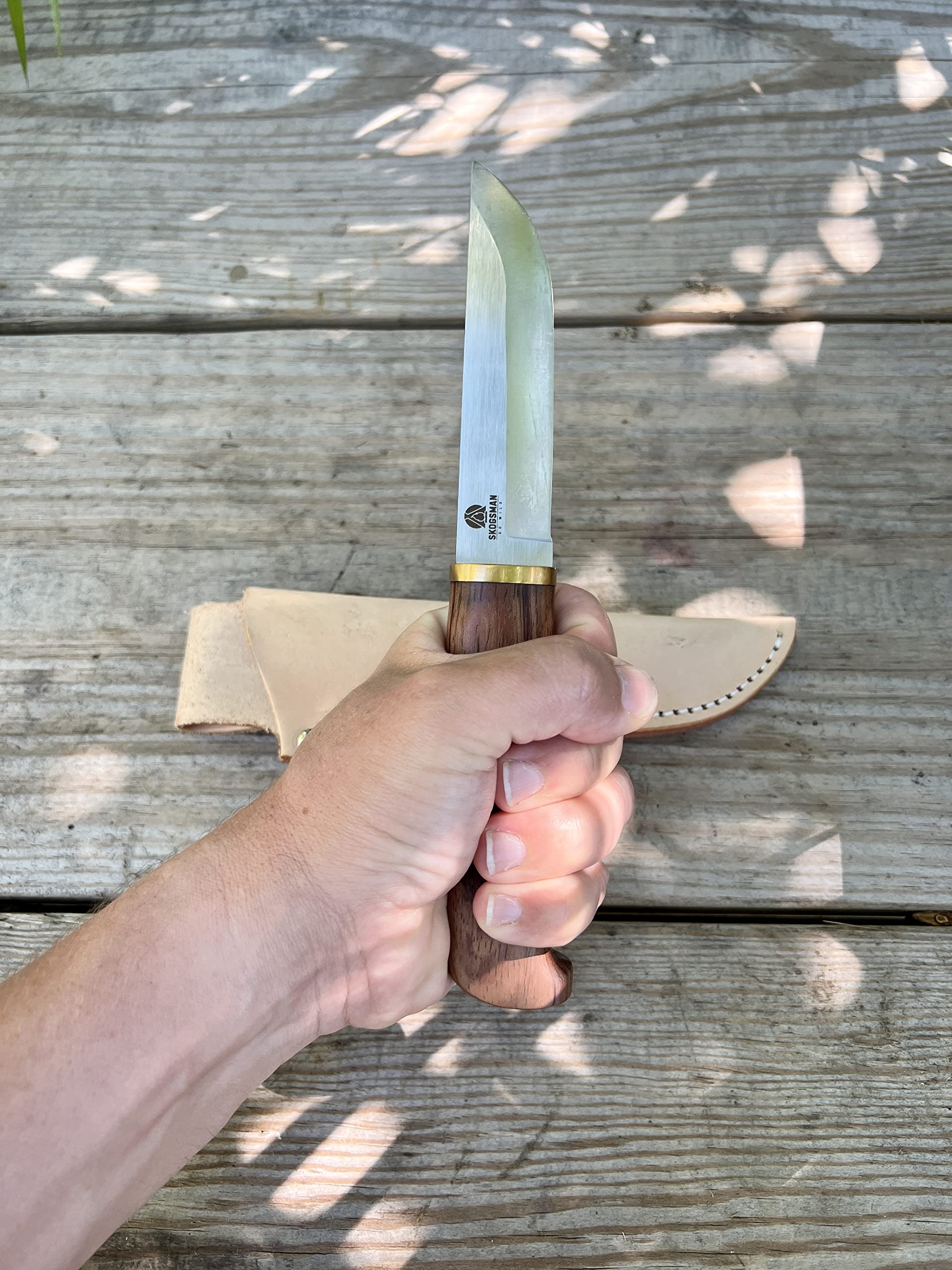 Skogsman Scandi Grind Fishing Hunting Camping Hiking Knife D2 Still Blade Rosewood Brass Bolster (Super Sharp)