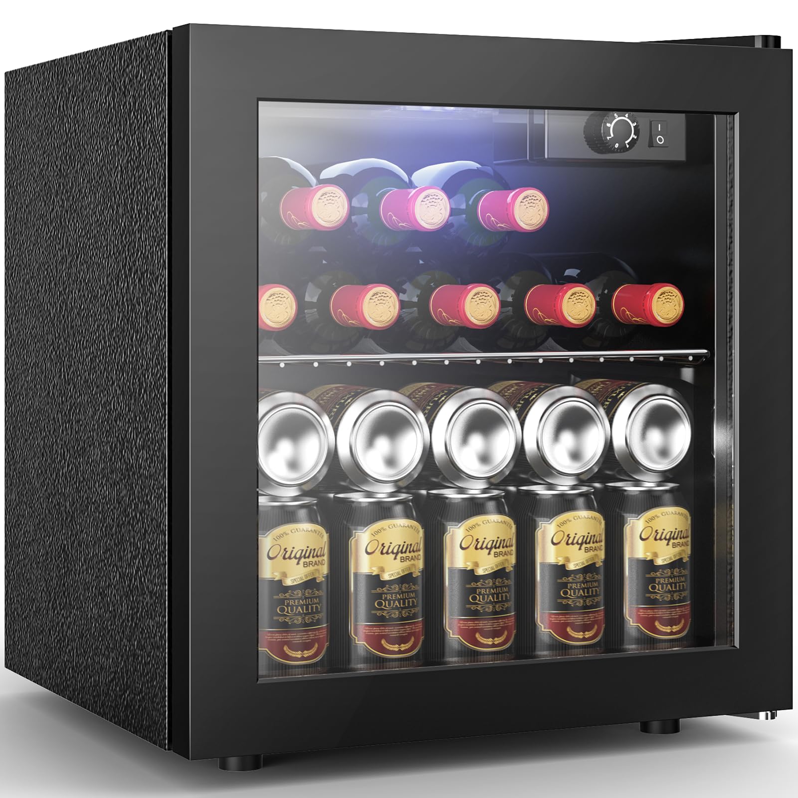 Kndko 1.3 Cu.Ft 12 Bottle 48 Can Beverage Refrigerator, Small Fridge with Tinted Double Pane Glass Door for Wine Beer Soda, Drink Cooler for Home Office Bar with Stainless Shelving