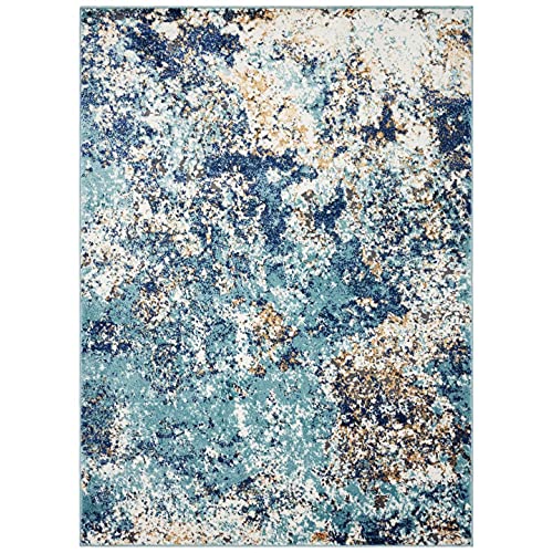 LUXE WEAVERS Rug - Persian Rugs 6490 Abstract Area Rug - Modern Design, Blue / Size 5 x 7