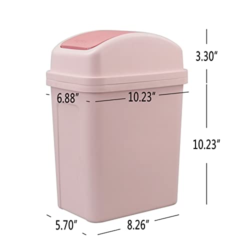 Zopnny Plastic Swing Lid Trash Can, Garbage Can with Swing-top Lid, 1-Pack, Pink