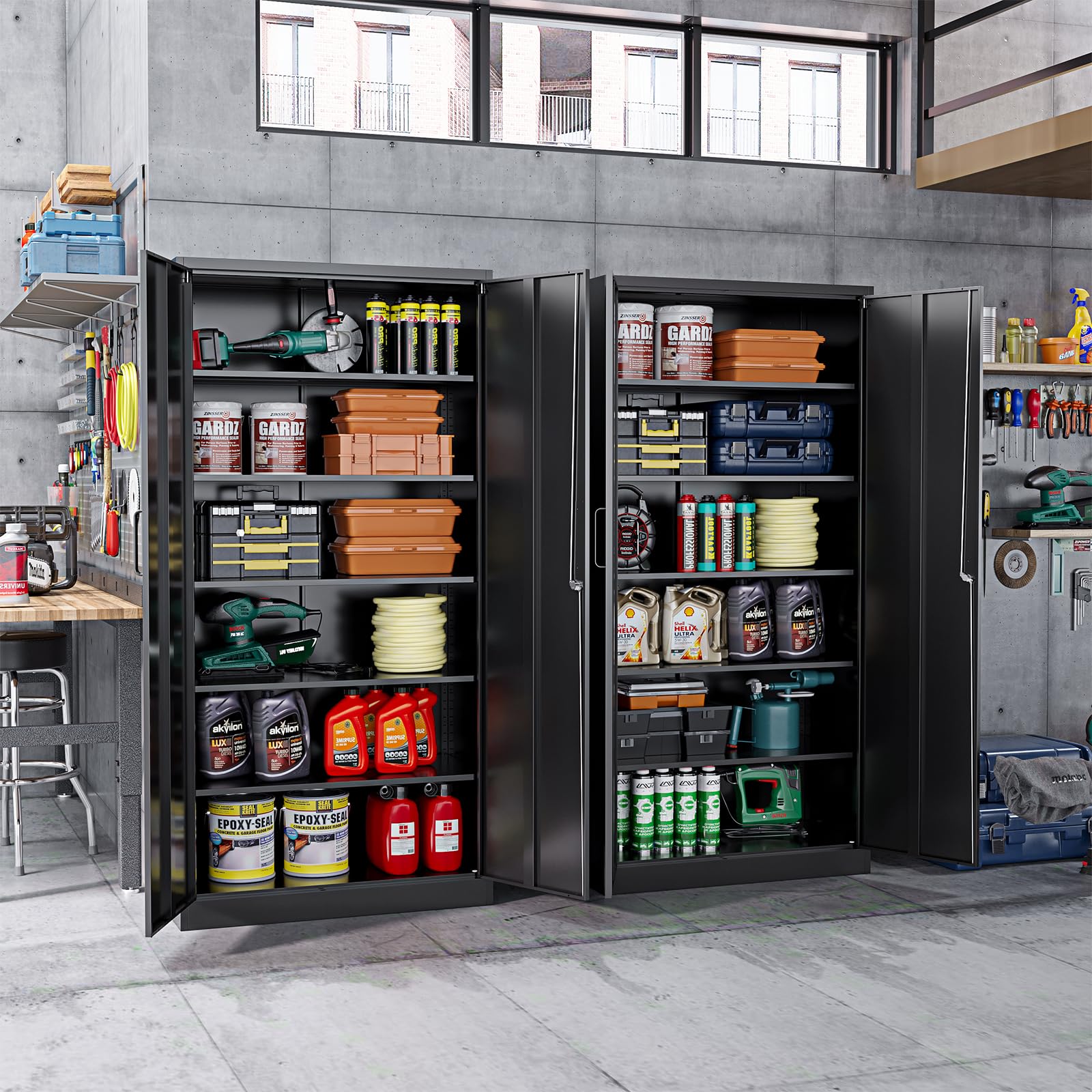 ZAOUS Metal Storage Cabinet with Lock,71'' Garage Storage Cabinet with 5 Adjustable Shelves, Tall Tool Cabinets for Garage, Home, Office, Gym, School,Black