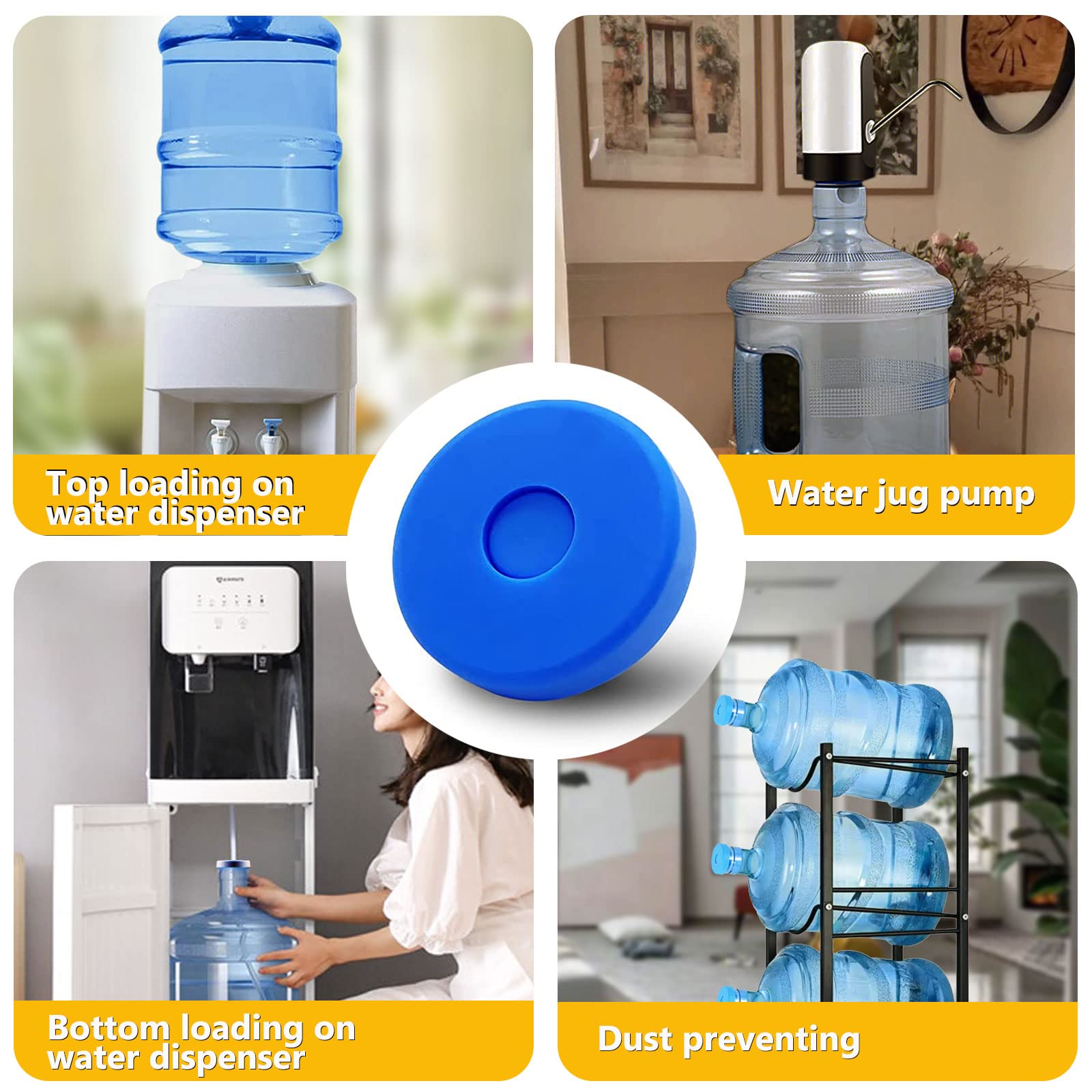 Striludo 3 Packs 5 Gallon Water Jug Lids,Replacement Water Jug Caps,Reusable Silicone Leak Proof Jug Lid for 55mm Bottles