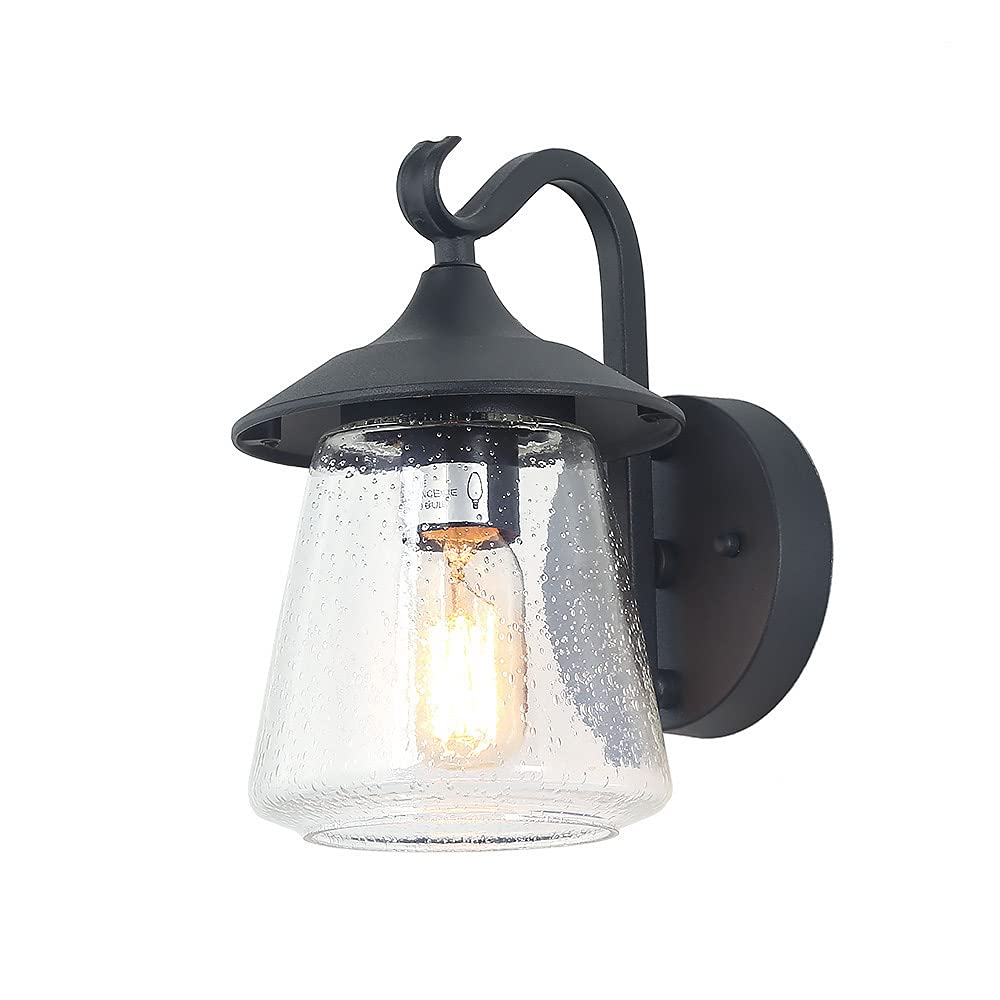 LOG BARN Outdoor Wall Light,Farmhouse Exterior Lantern in Black with Seeded Glass for Porch Barn A03356, 1-Light Light