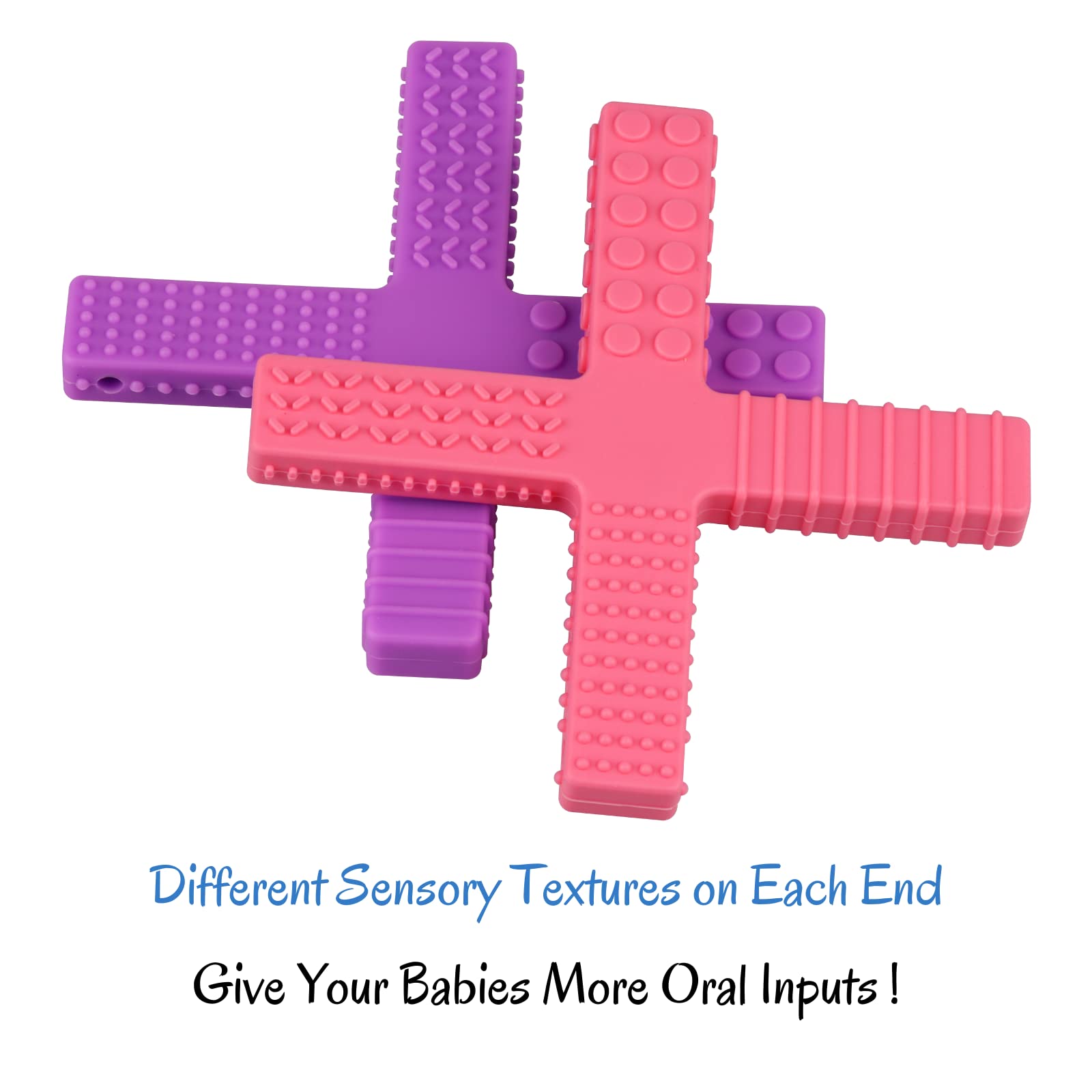 Sensory Chew Toys, Pack of 2 Silicone X Teether Chewing Stick for Autistic Chewers, ADHD, SPD, Oral Motor Stimulation or Special Needs (Pink, Purple)