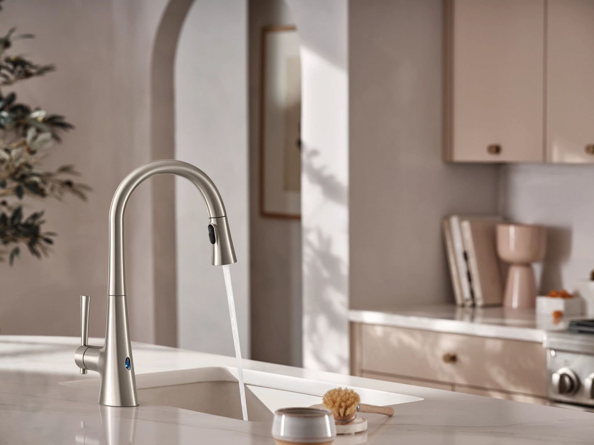 Moen 9126EWSRS Kurv Collection Motionsense Wave Sensor Touchless One Handle High Arc Pulldown Modern Kitchen Faucet Featuring Power Clean, Spot Resist Stainless