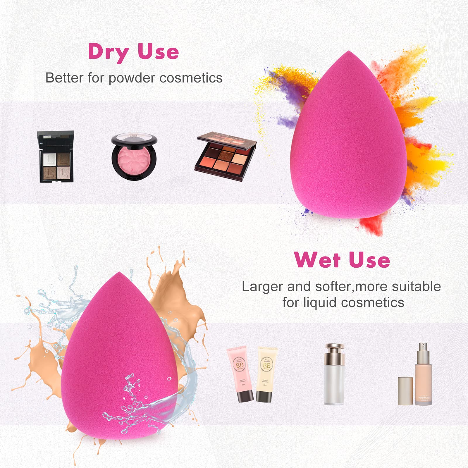 Makeup Sponge Blender Set, Beauty Makeup Sponges Latex-free Blender 5pcs + Beauty Sponge Holder 1pc