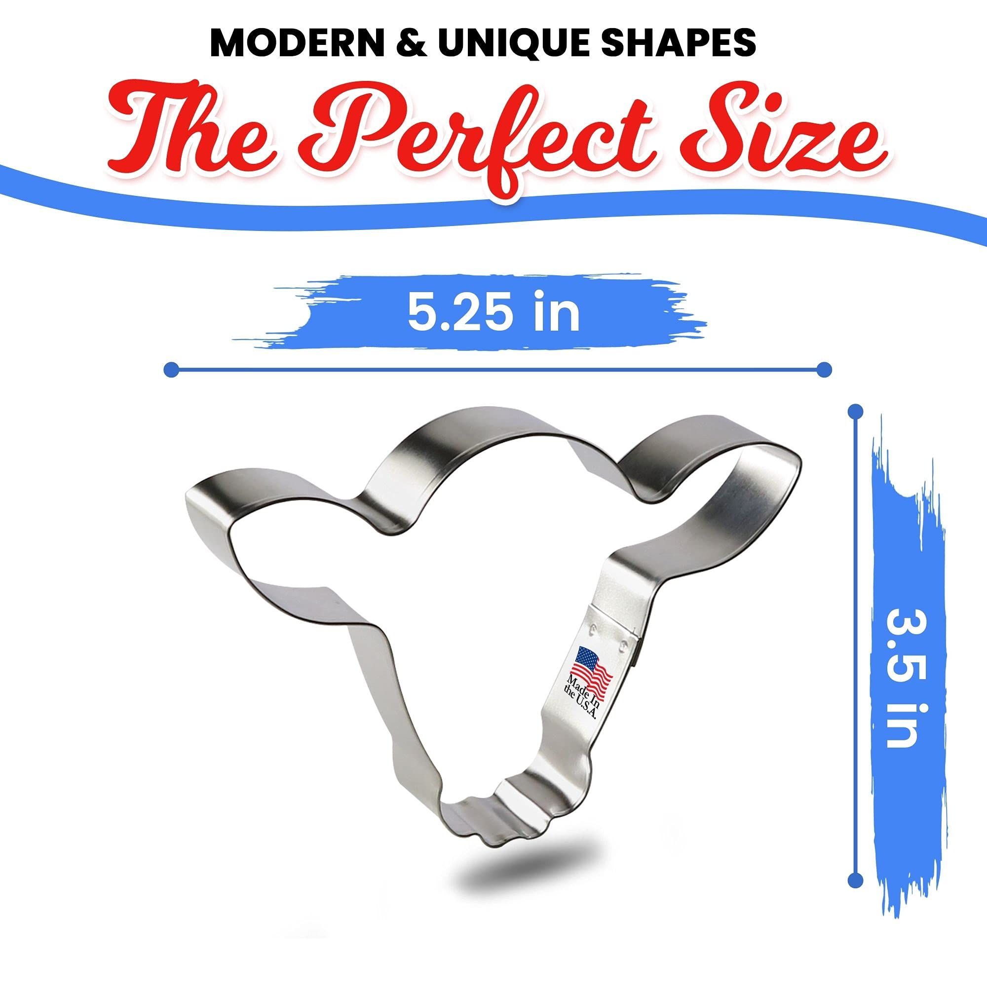 Steer Head Cookie Cutter β Made in the USA β Foose Cookie Cutters Tin Plated Steel β Steer Head Cookie Mold (5.25 Inch)