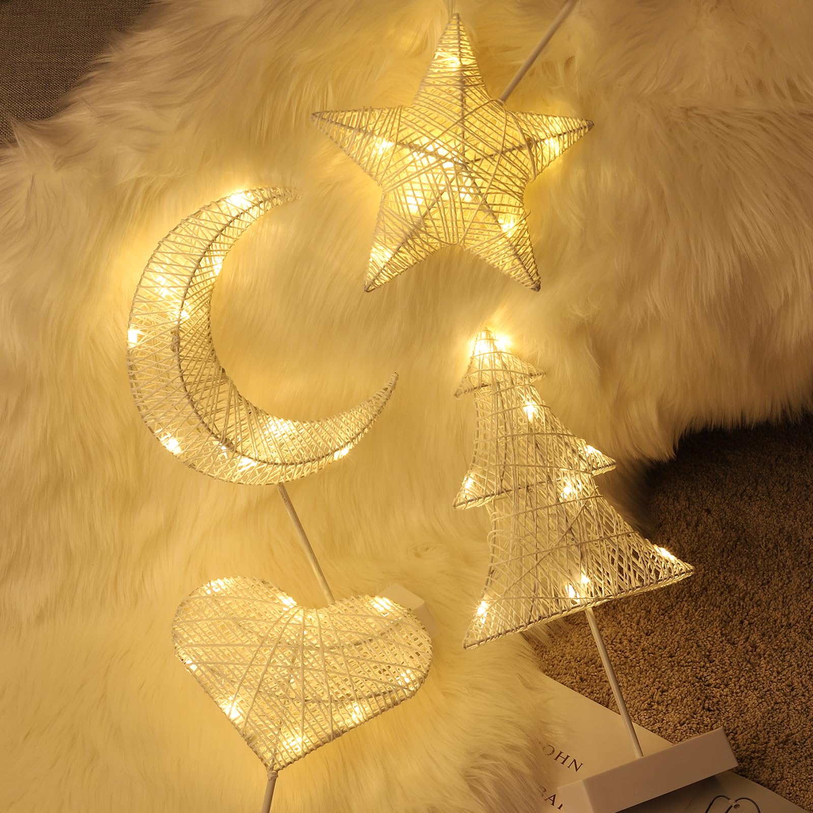 Lewondr Christmas Tree Lamp, Winding Cotton Thread Mini Christmas Tree with Lights, Battery Powered Desktop Christmas Tree Light for Xmas Home Bedside Table Lamp Decorative Tree for Table Top, White