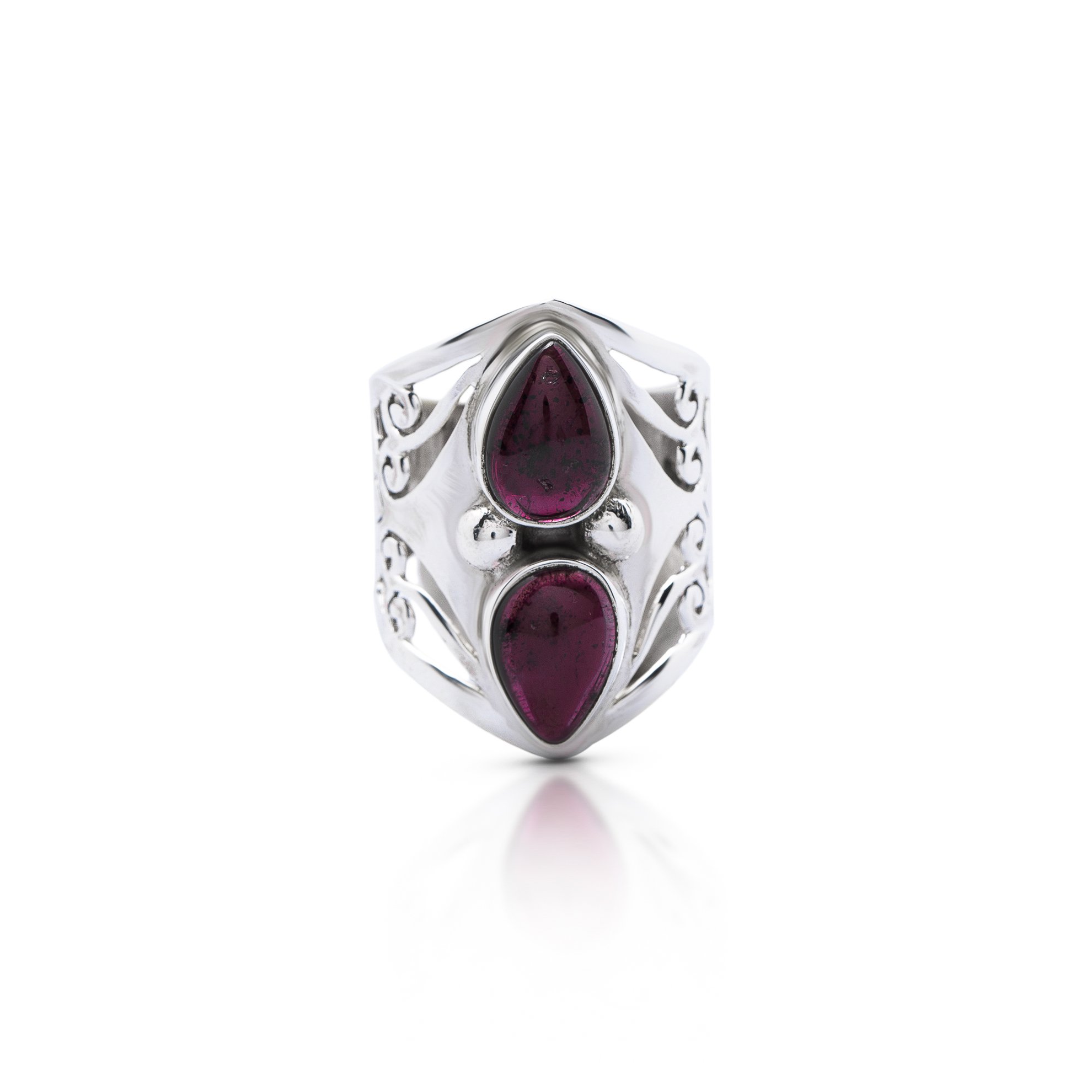 Koral Jewelry Garnet 2 Stones Gipsy Vintage Lace Ring 925 Sterling Silver US Size 6 7 8 9 (9)