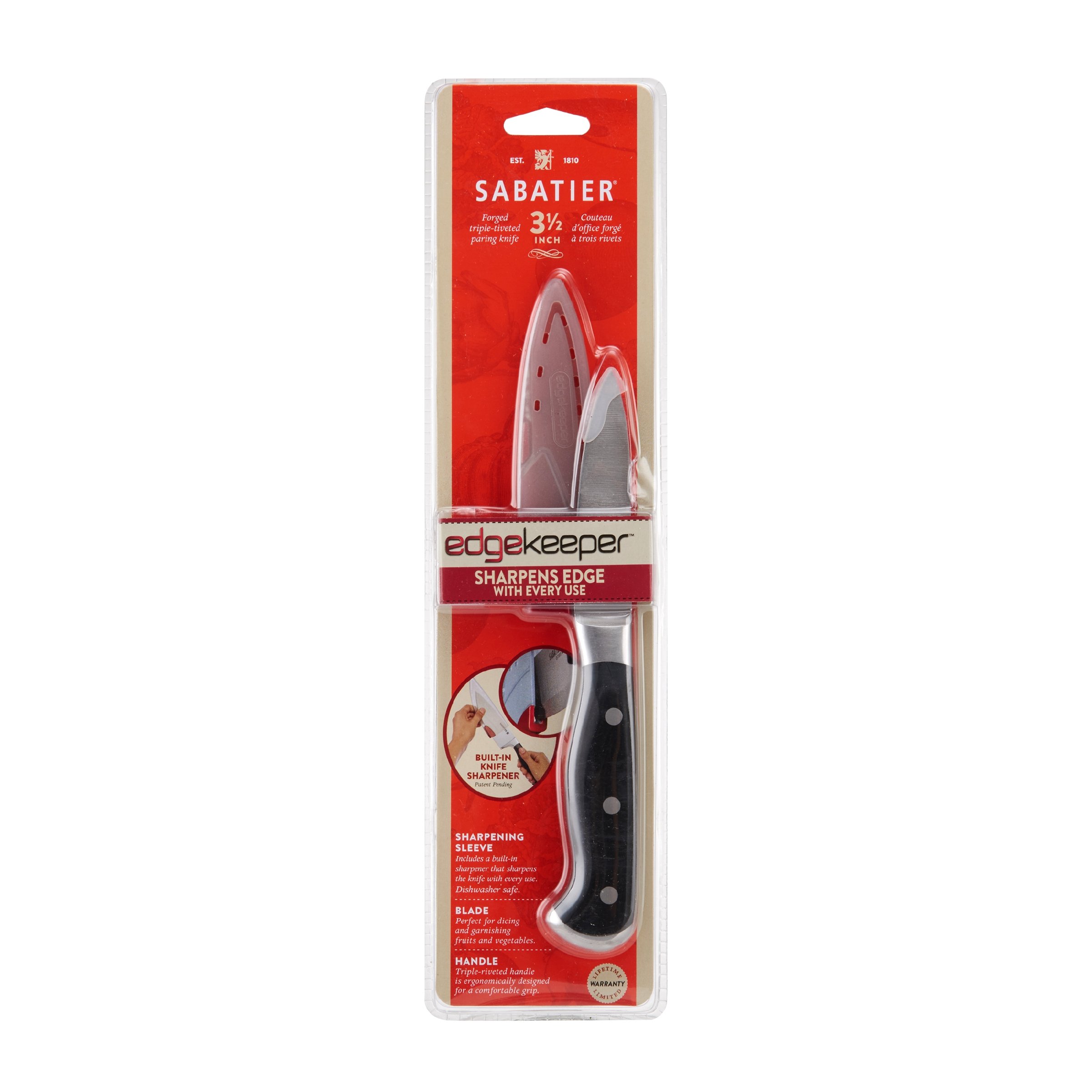Sabatier Forged Triple-Rivet Paring Knife with Self-Sharpening Blade Cover, High-Carbon Stainless Steel, Razor-Sharp Kitchen Knife to Cut Fruit, Vegetables and more-3.5-Inch, Black